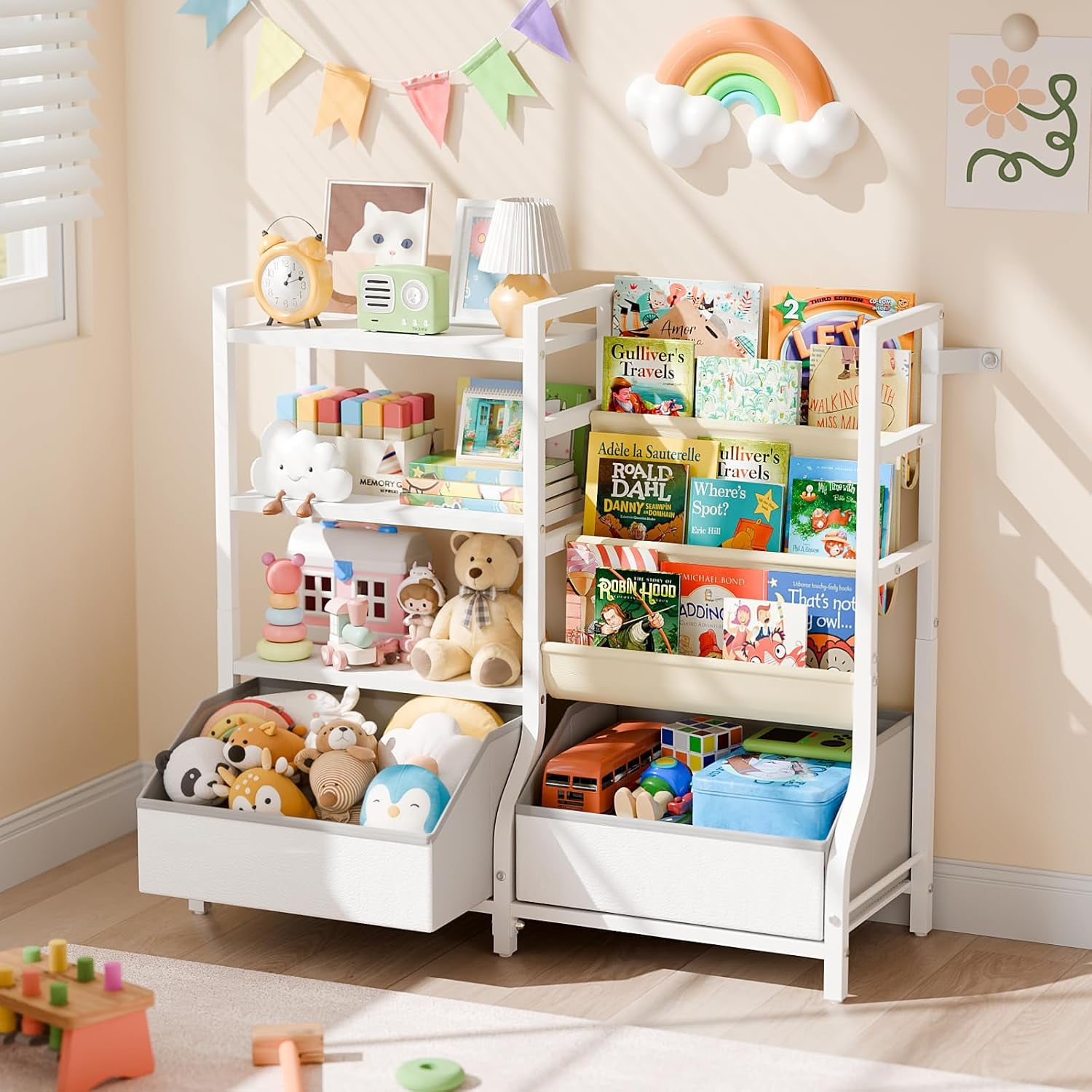 Kids Bookshelf and Toy Storage Organizer, 3 Tier Book shelf for Kids ...