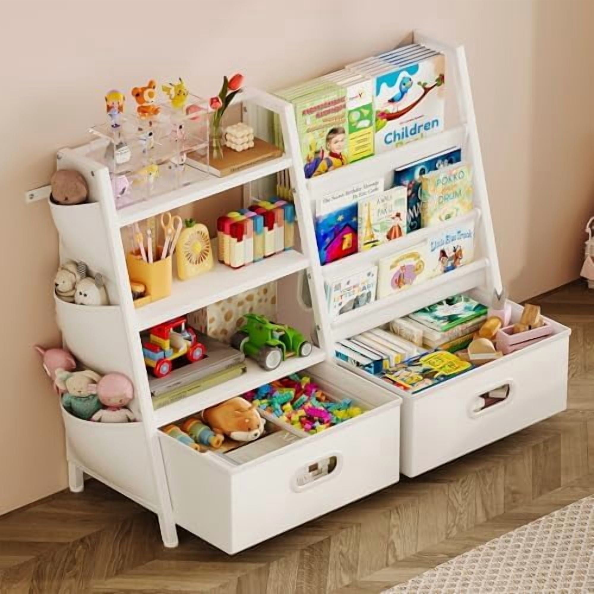 Kids Bookshelf and Toy Storage Organizer, 3 Tier Kids Bookcase, Sling ...