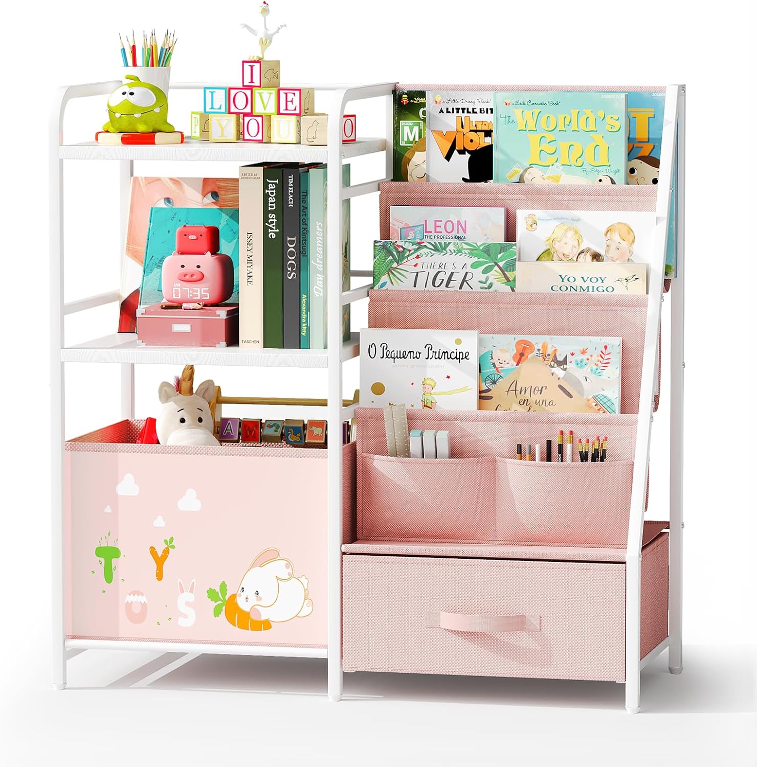Kids Bookshelf and Toy Storage Organizer - 4 Tier Book Shelf with ...
