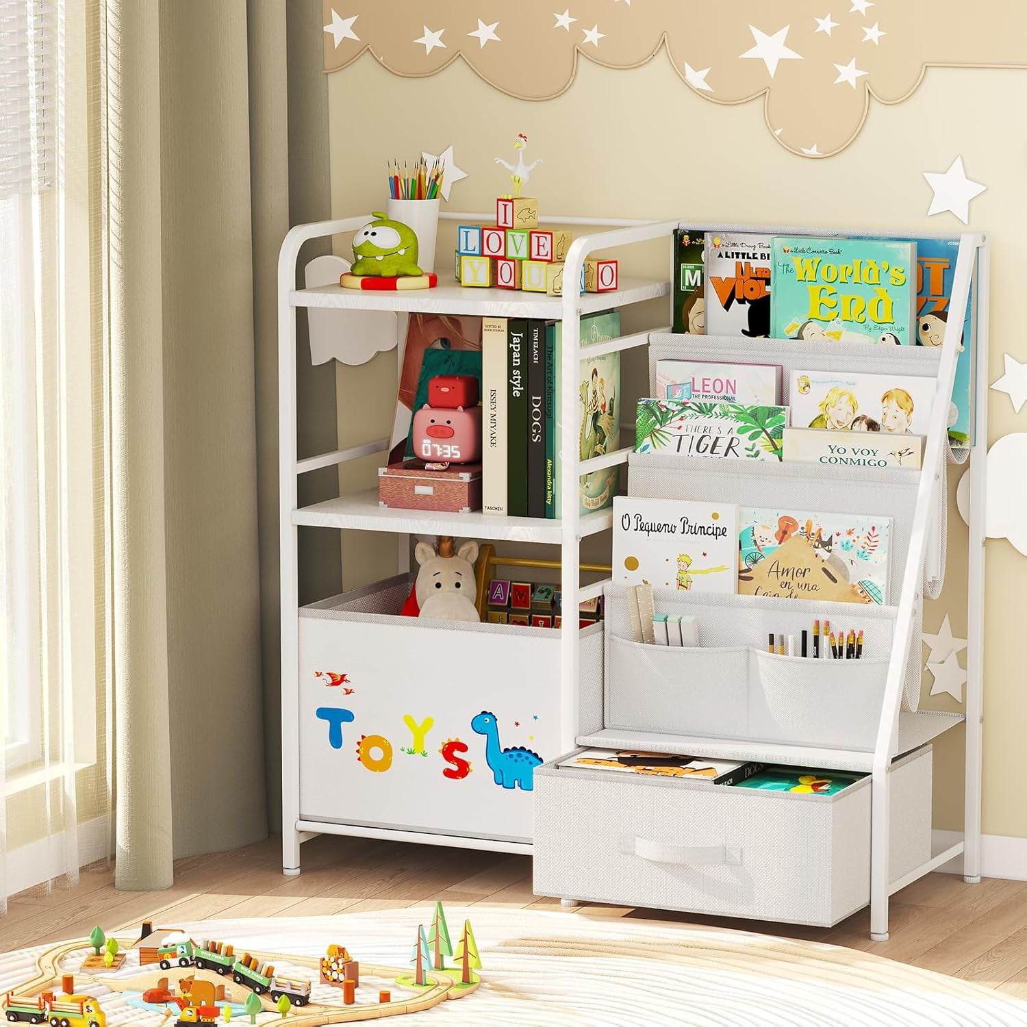 Kids Bookshelf and Toy Storage Organizer - 4 Tier Book Shelf with ...