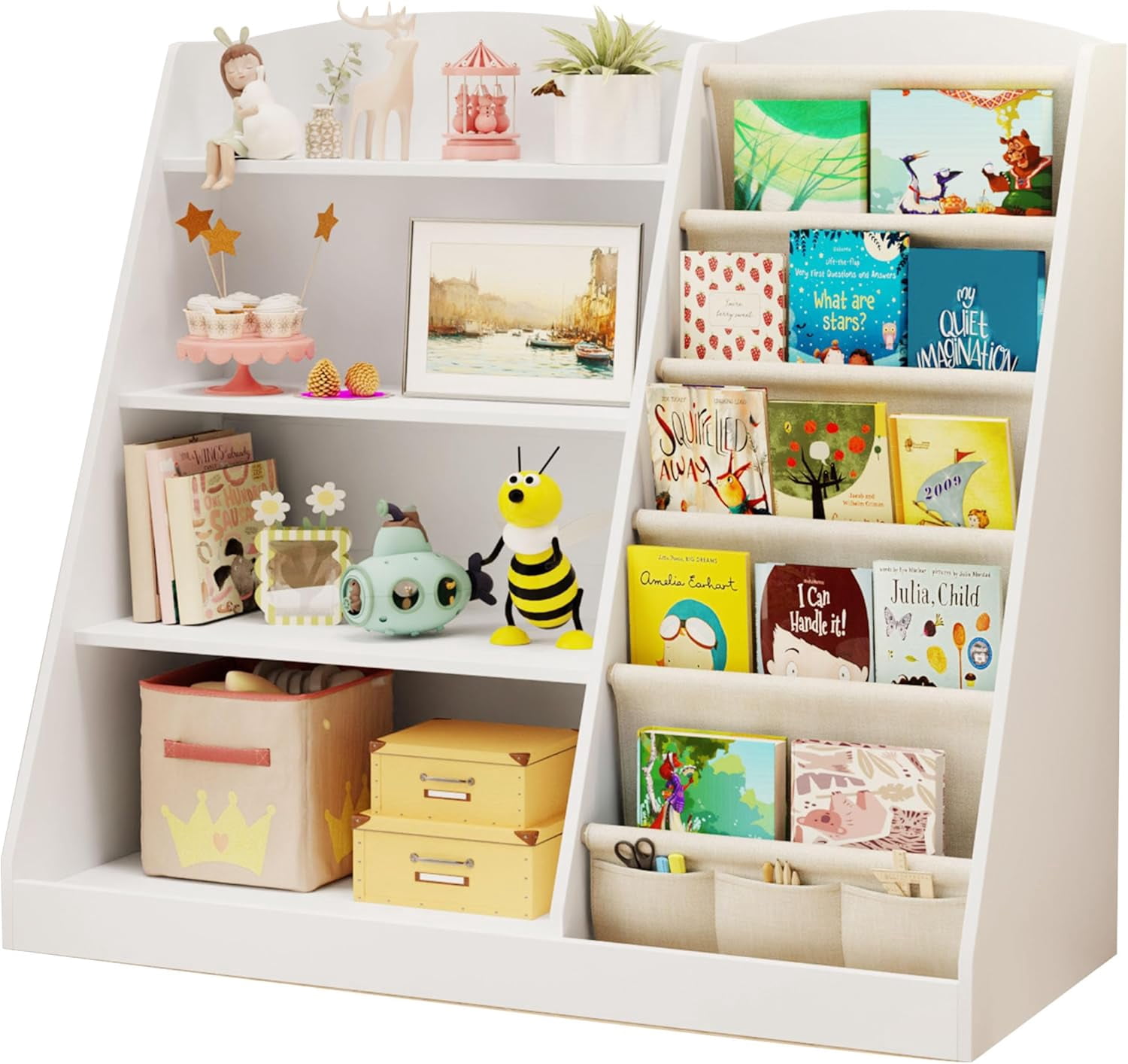 Kids Bookshelf and Toy Storage Organizer 4 Tier Wooden Kids Book Shelf ...