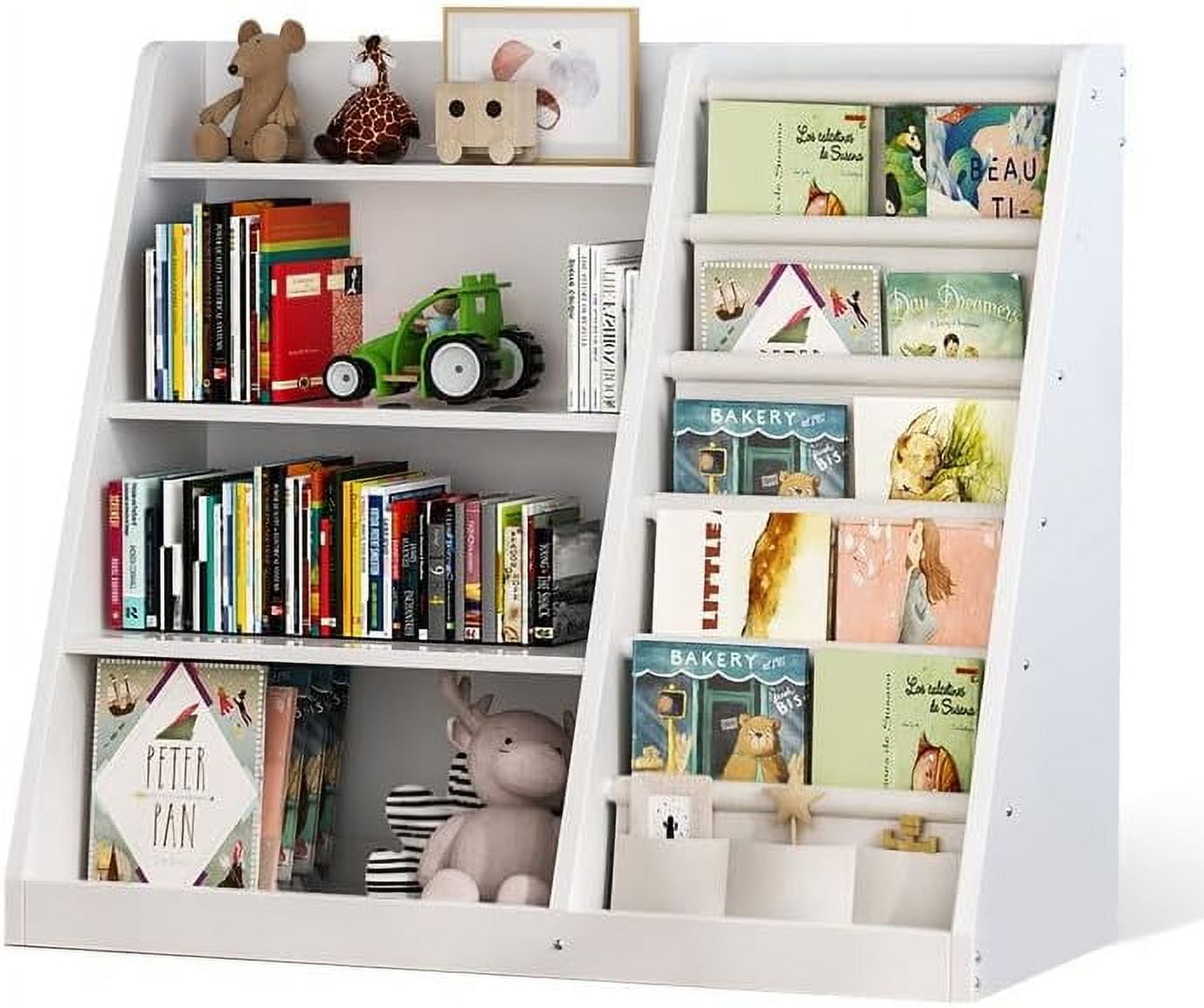 Kids Bookshelf and Toy Storage Organizer, 4 Tier Wooden Kids Book Shelf ...