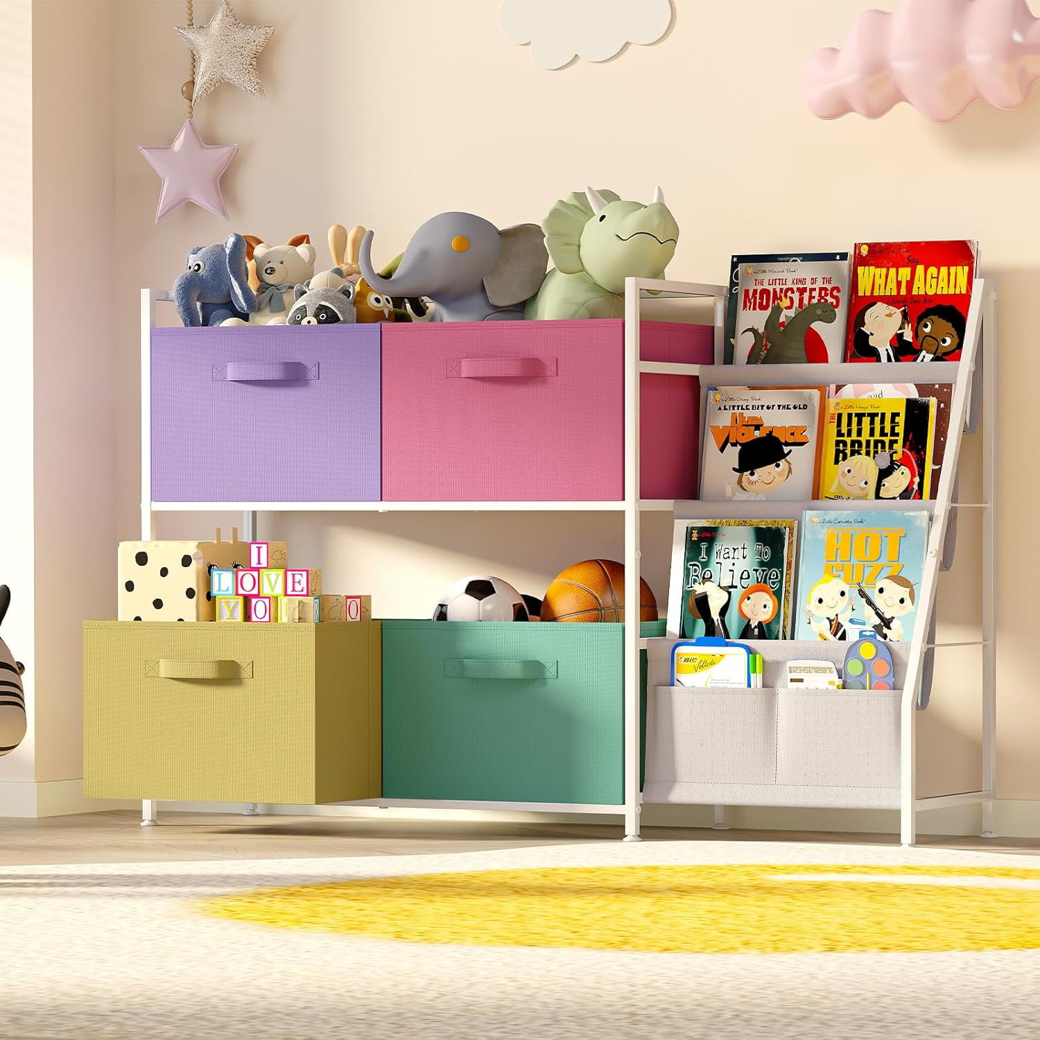 Kids Bookshelf Toy Storage Organizer,Book Shelf for Kids Rooms,Toy Box ...