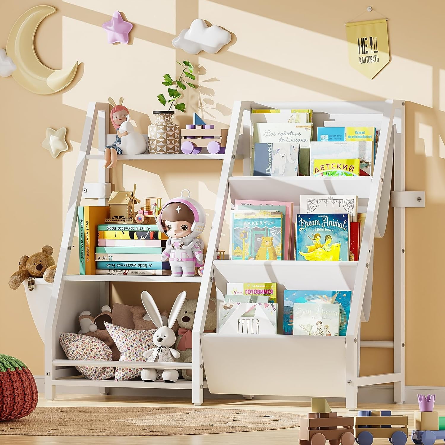 Kids Bookshelf Toy Storage Organizer - Front Facing Floor Book Shelf ...