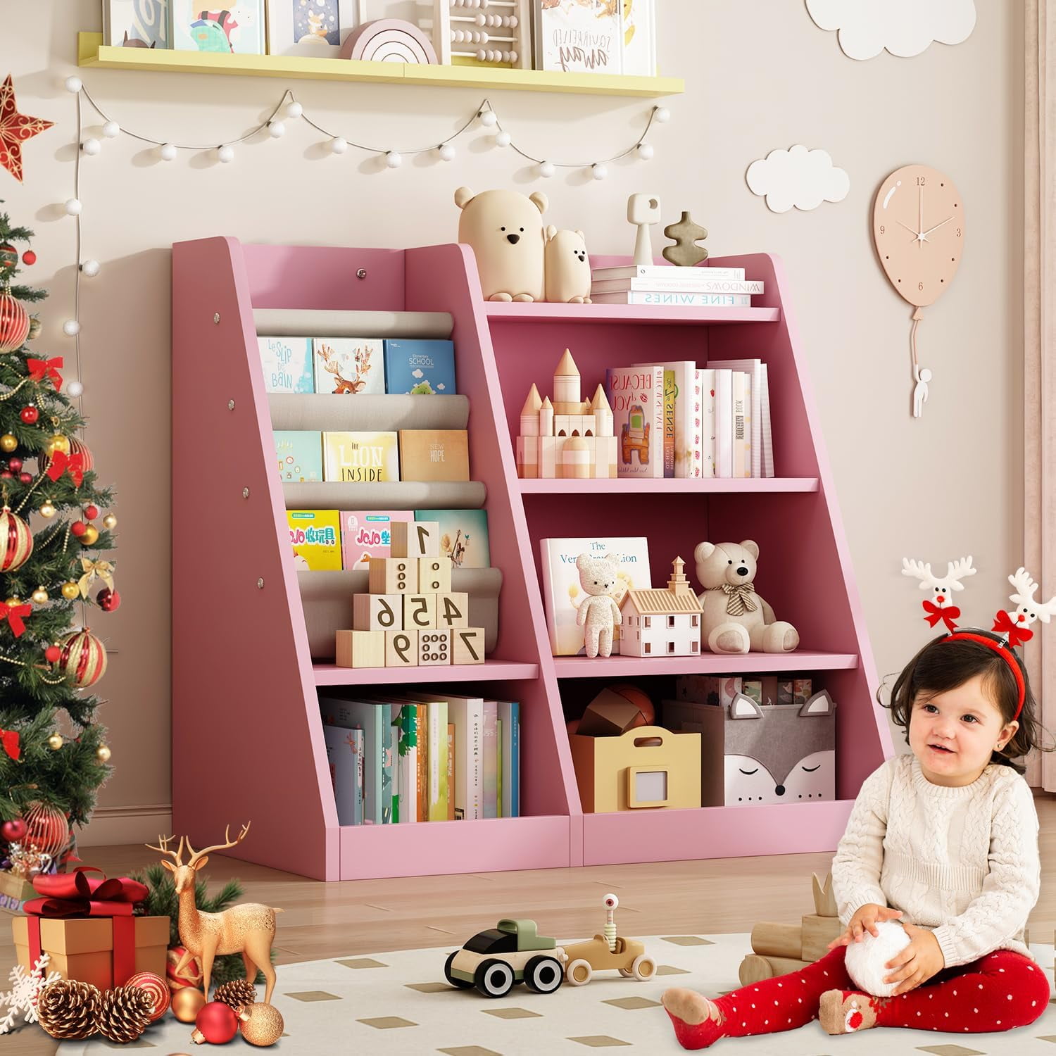 Kids Bookshelf and Toy Storage Organizer Nursery Bookcase with Cube ...