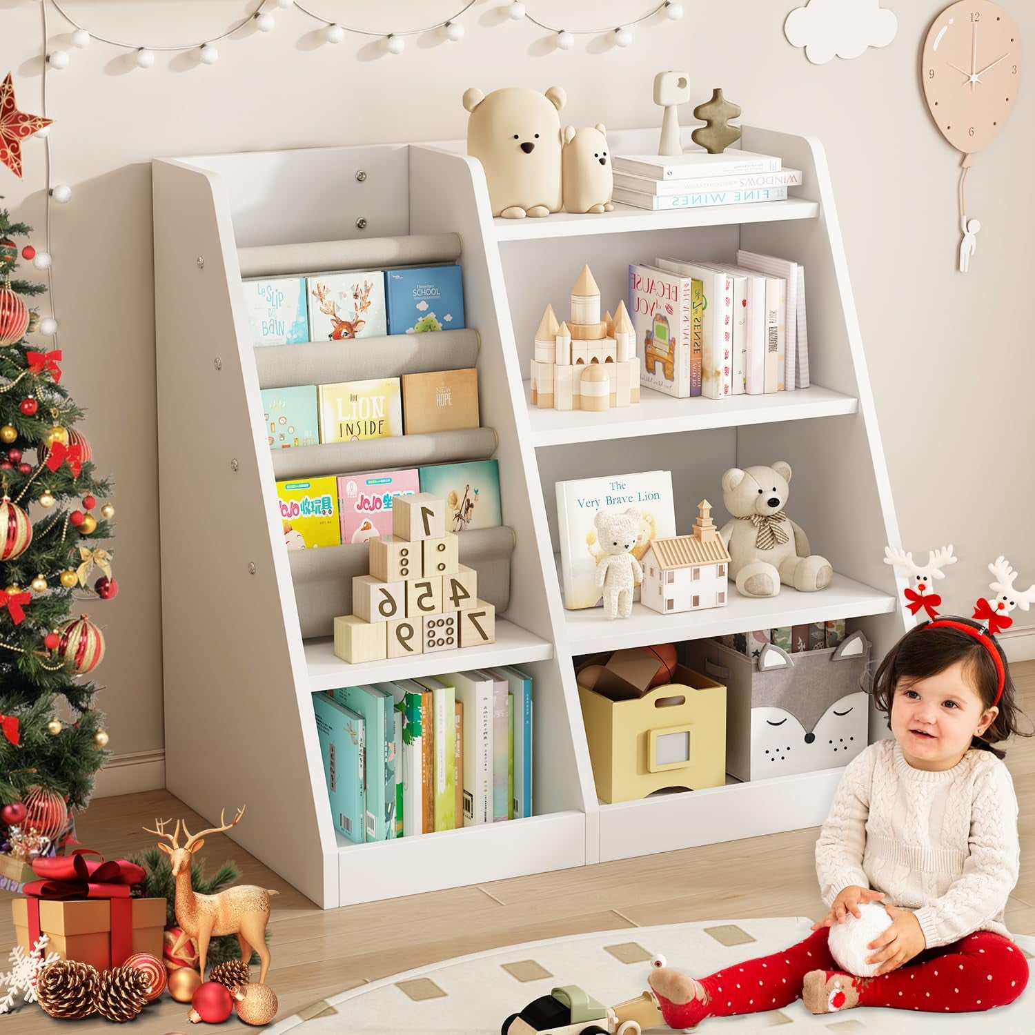 Kids Bookshelf and Toy Storage Organizer Nursery Bookcase with Cube ...