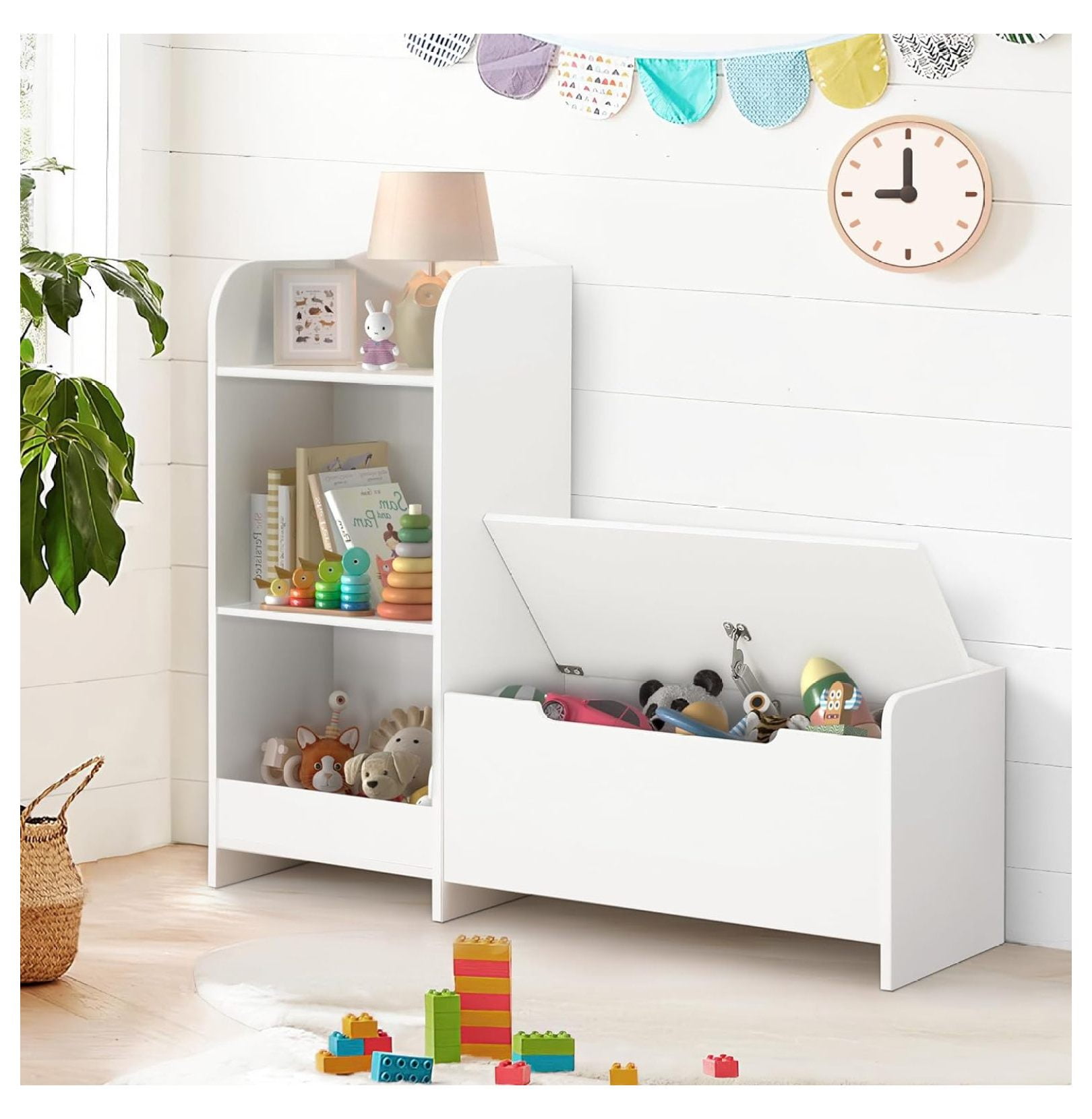 Kids Bookshelf and Toy Storage Organizer with Reading Nook for Kids, 3 ...