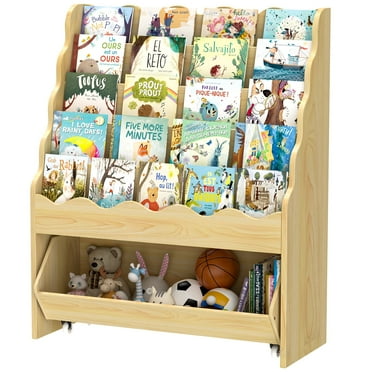 STAROUS Montessori Bookshelf for Toddlers, Wooden Book Caddy with ...