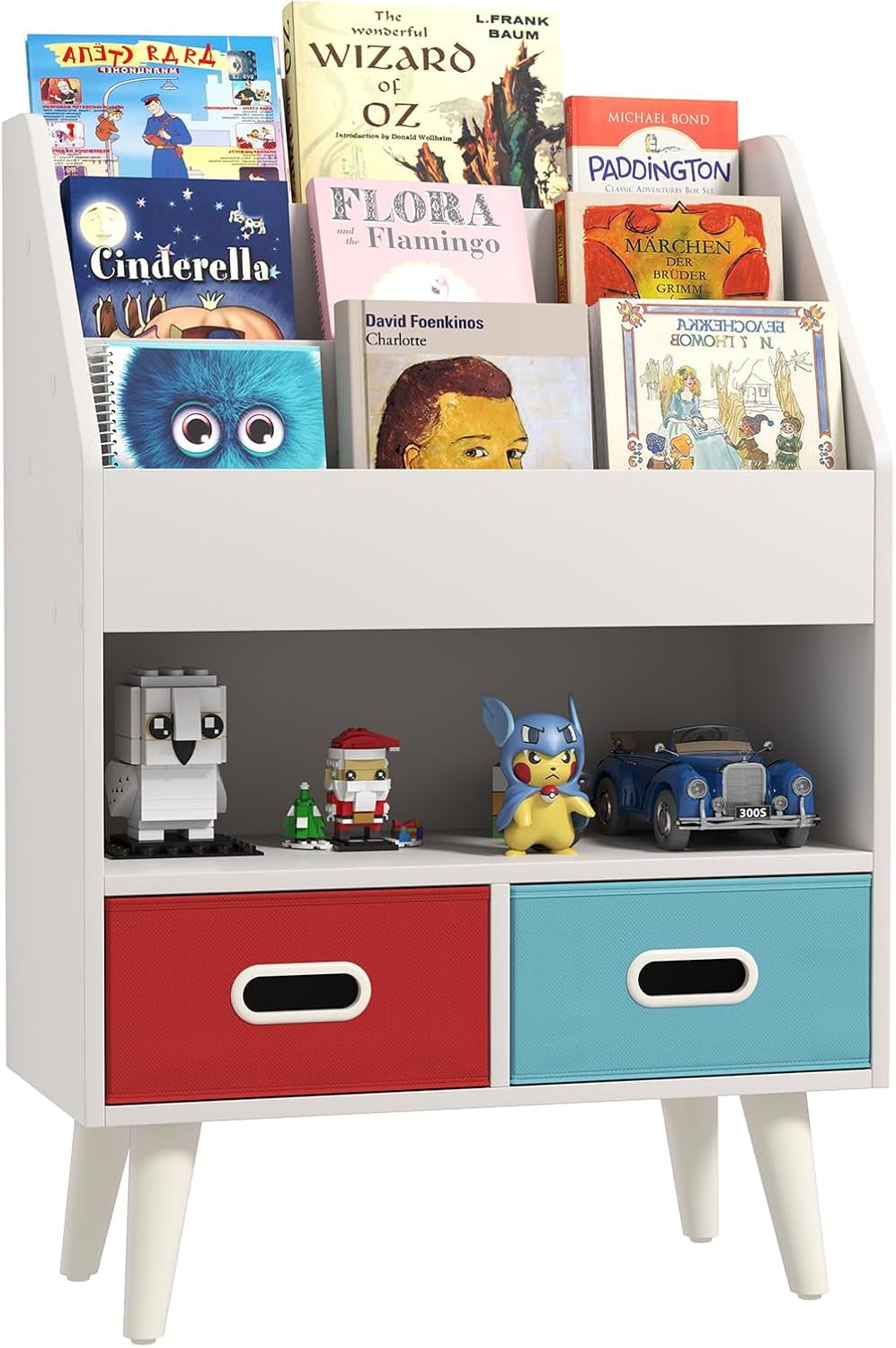 Kids Bookshelf, Toy Storage Organizer w/ 3 Tier Book Racks & 2 Fabric ...