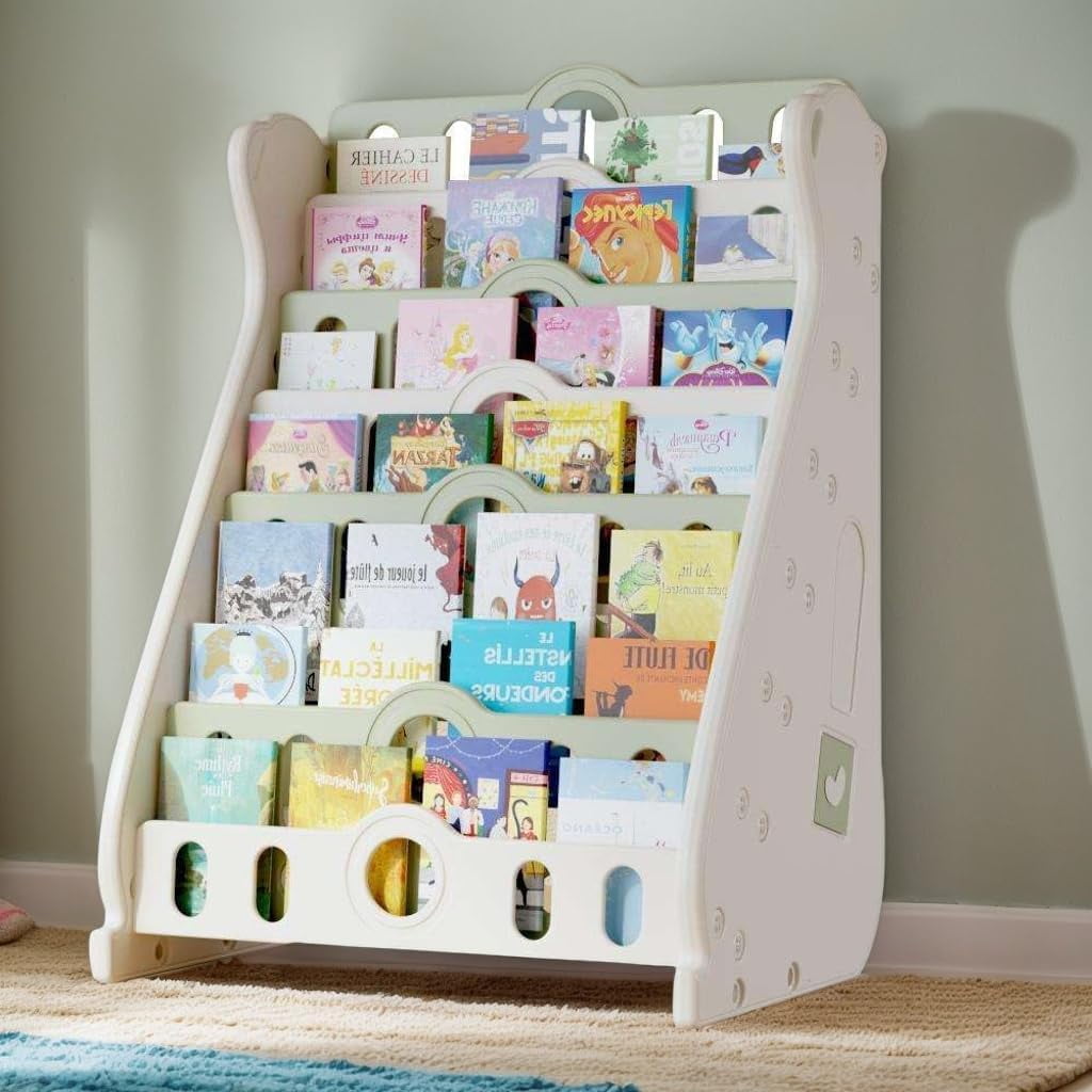 Kids Bookshelf and Toy Storage for Toddler, 4 Tier White Bookcase for ...