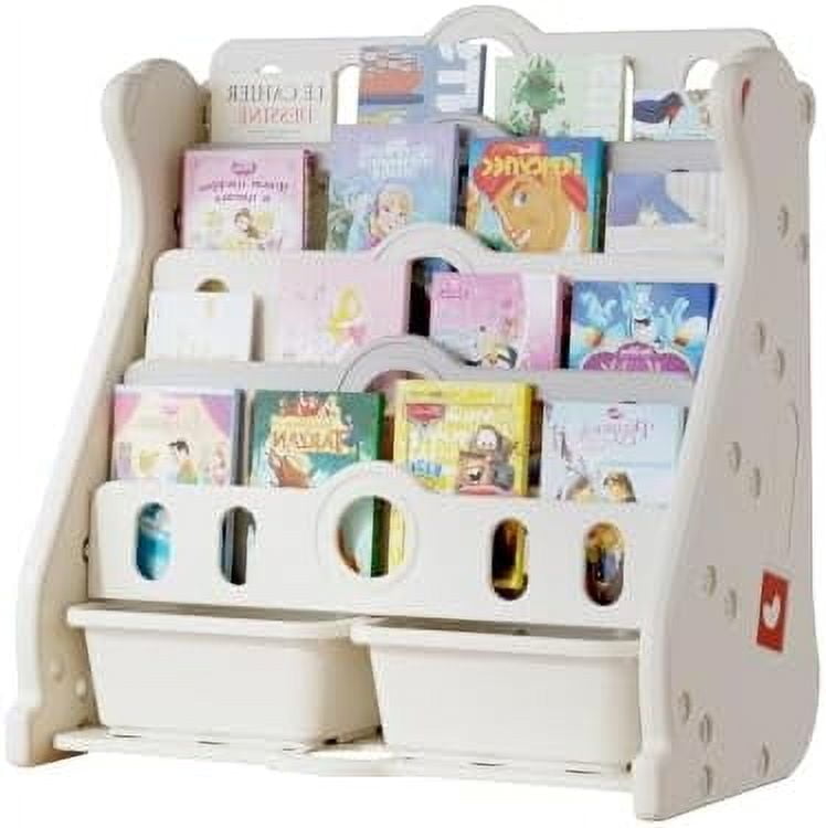 Kids Bookshelf and Toy Storage for Toddler, 4 Tier White Bookcase for ...