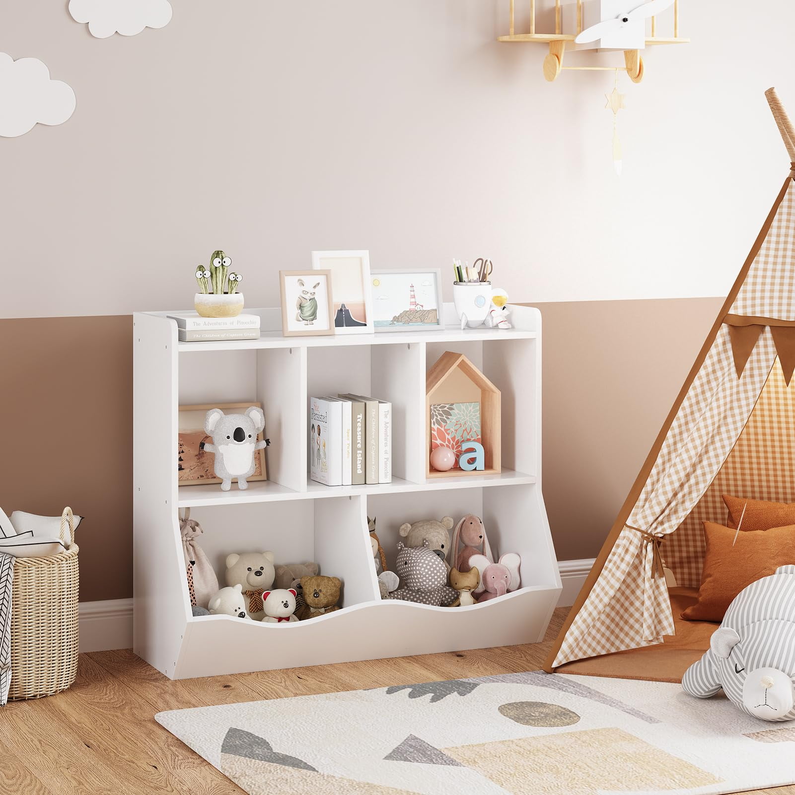Kids Bookshelf and Toy Storage, Wooden Toy Storage Cabinet, Toy Storage ...