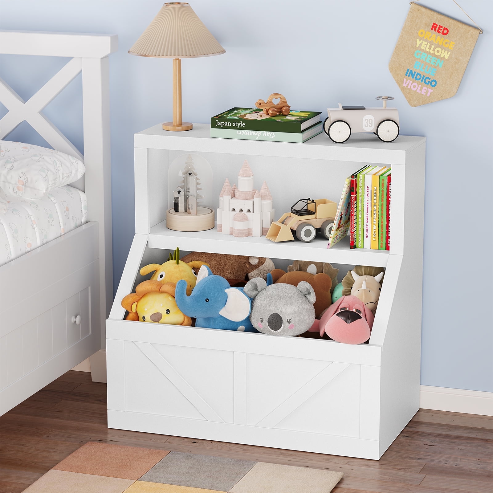 Kids Bookshelf and Toy Storage, Wooden Toddler Bookcase Cabinet with ...