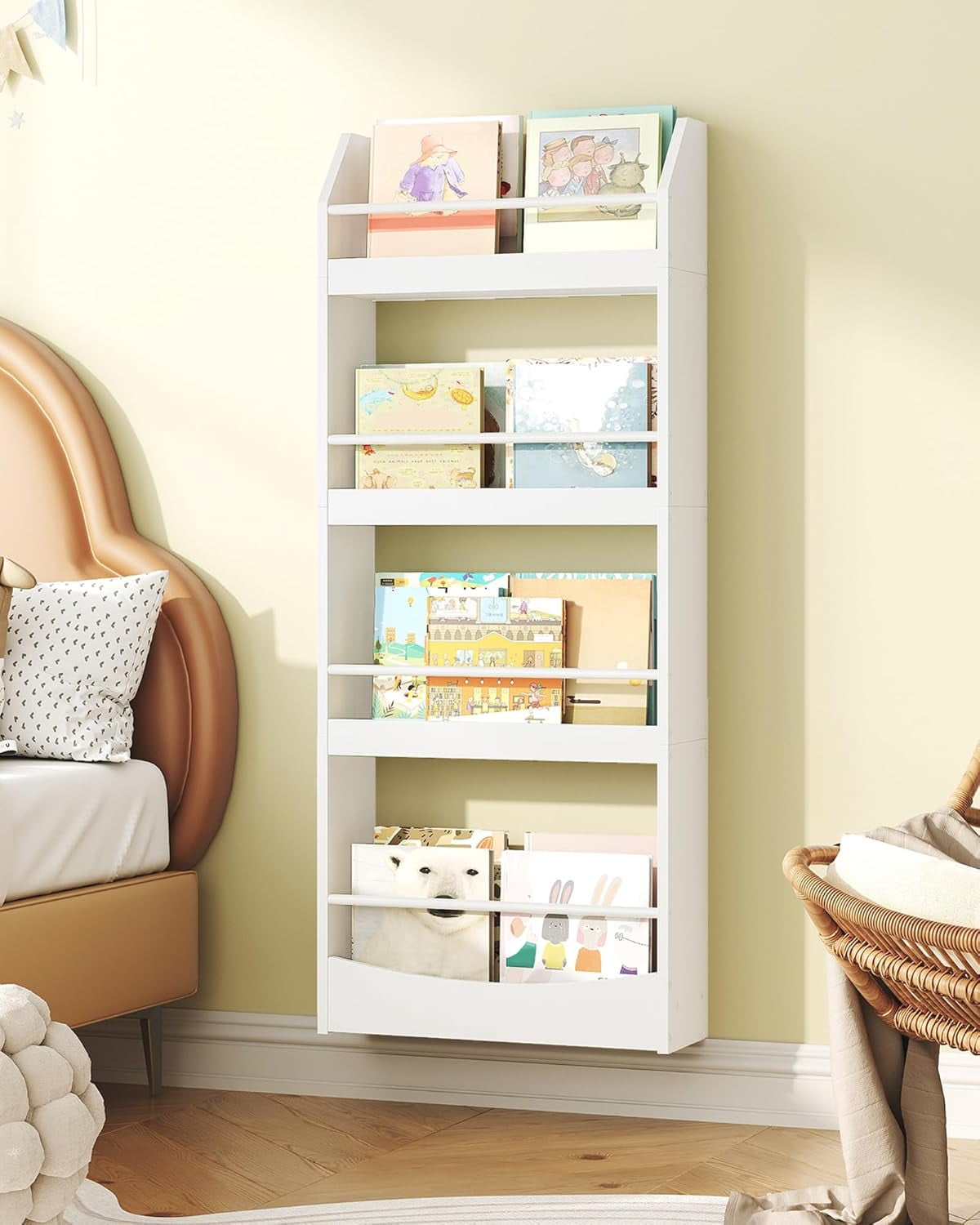 Kids Bookshelf, Wall Mount 4-Tier Book Shelf Organizer, Storage Book ...