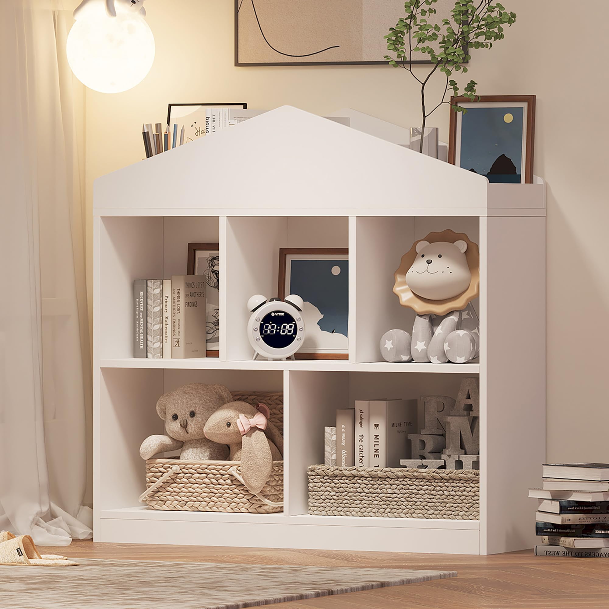 Kids Bookshelf White Toy Storage Organizer 5-Cubby Bookcase Toddlers ...