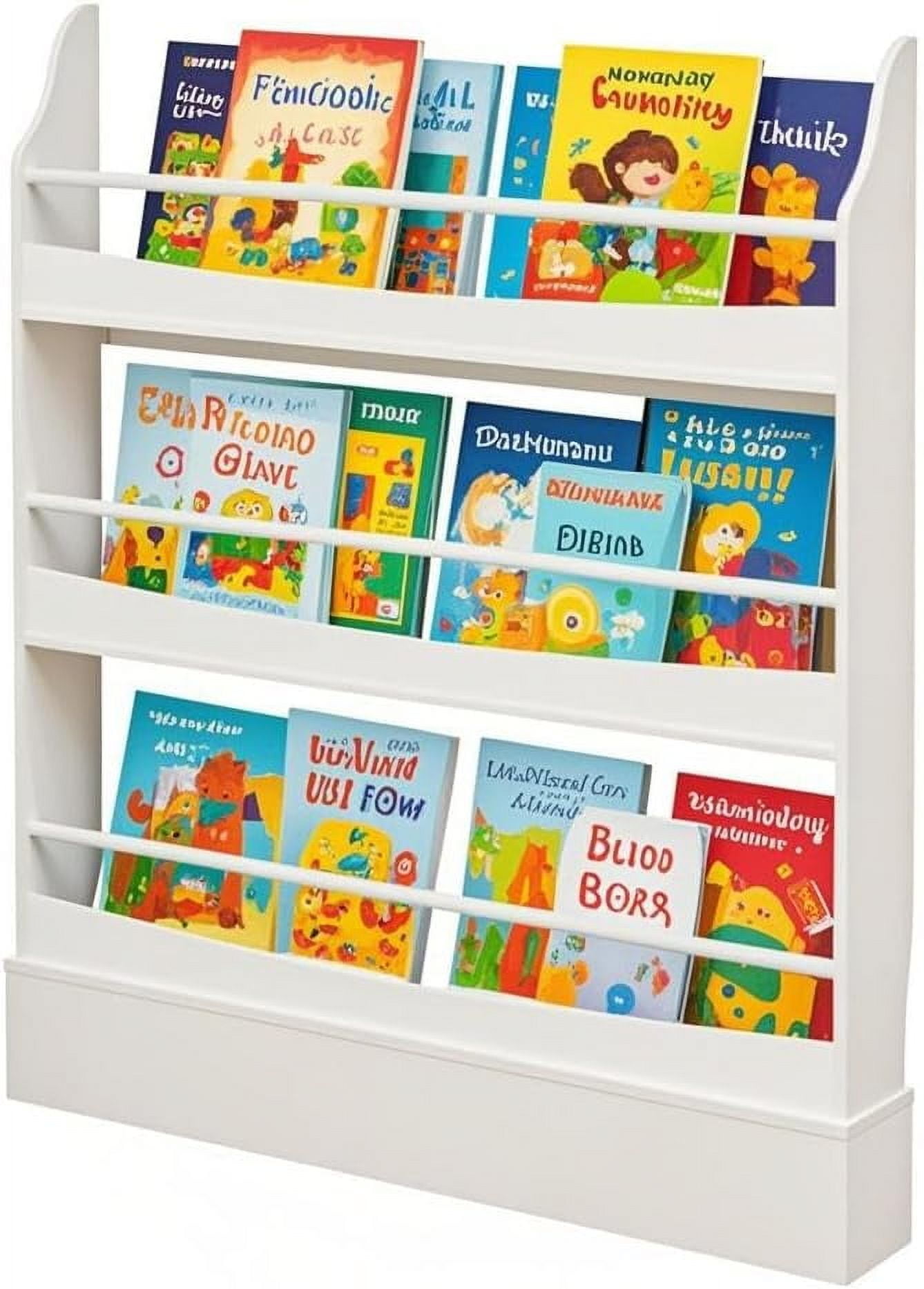 Kids Bookshelf, Wood Toy Storage Shelves Book Racks, Space Saving Wall ...