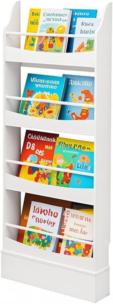 Kids Bookshelf, Wood Toy Storage Shelves w/ Book Racks, Space Saving ...