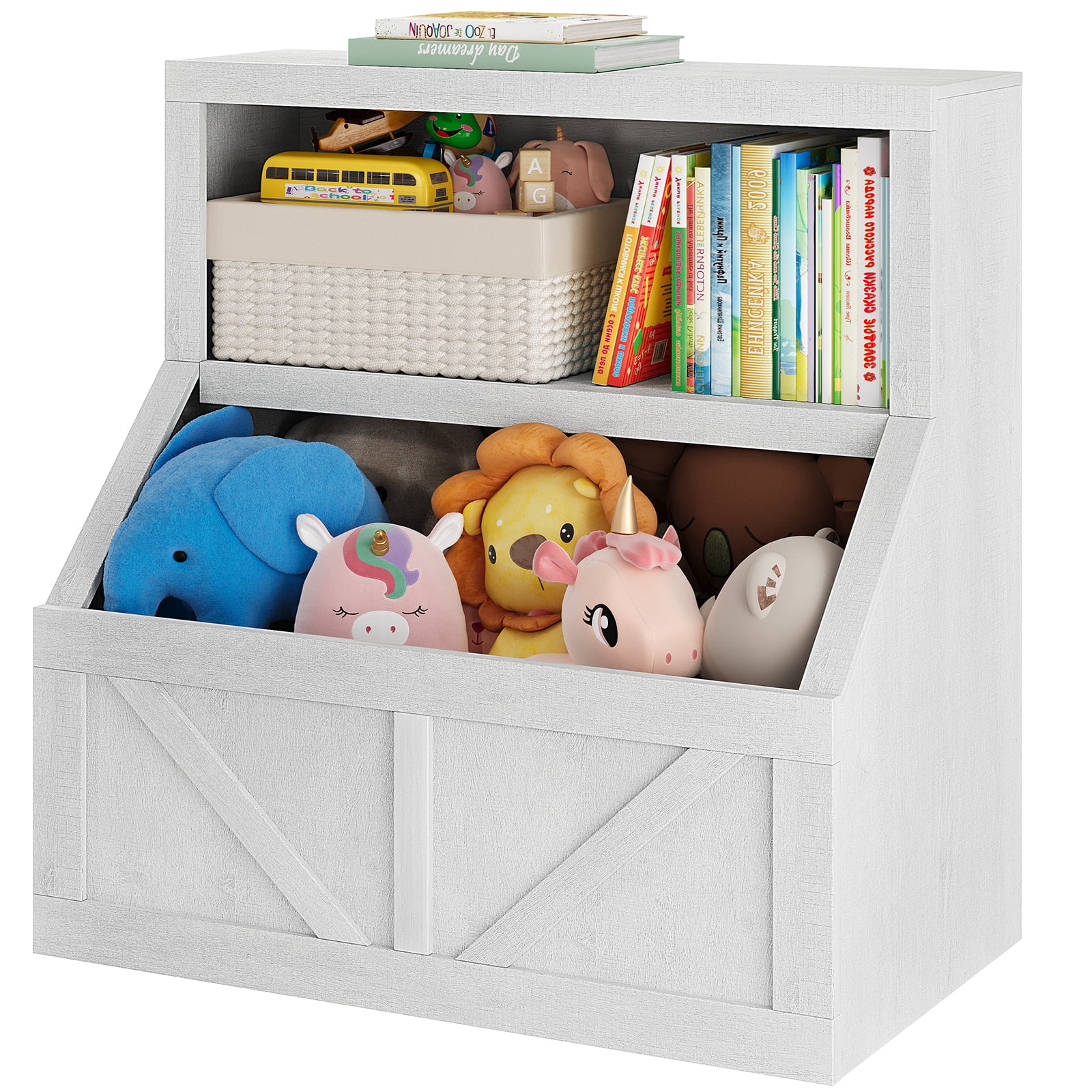 Kids Bookshelf Wooden Toy Storage Organizer with Cubby, Toddler ...