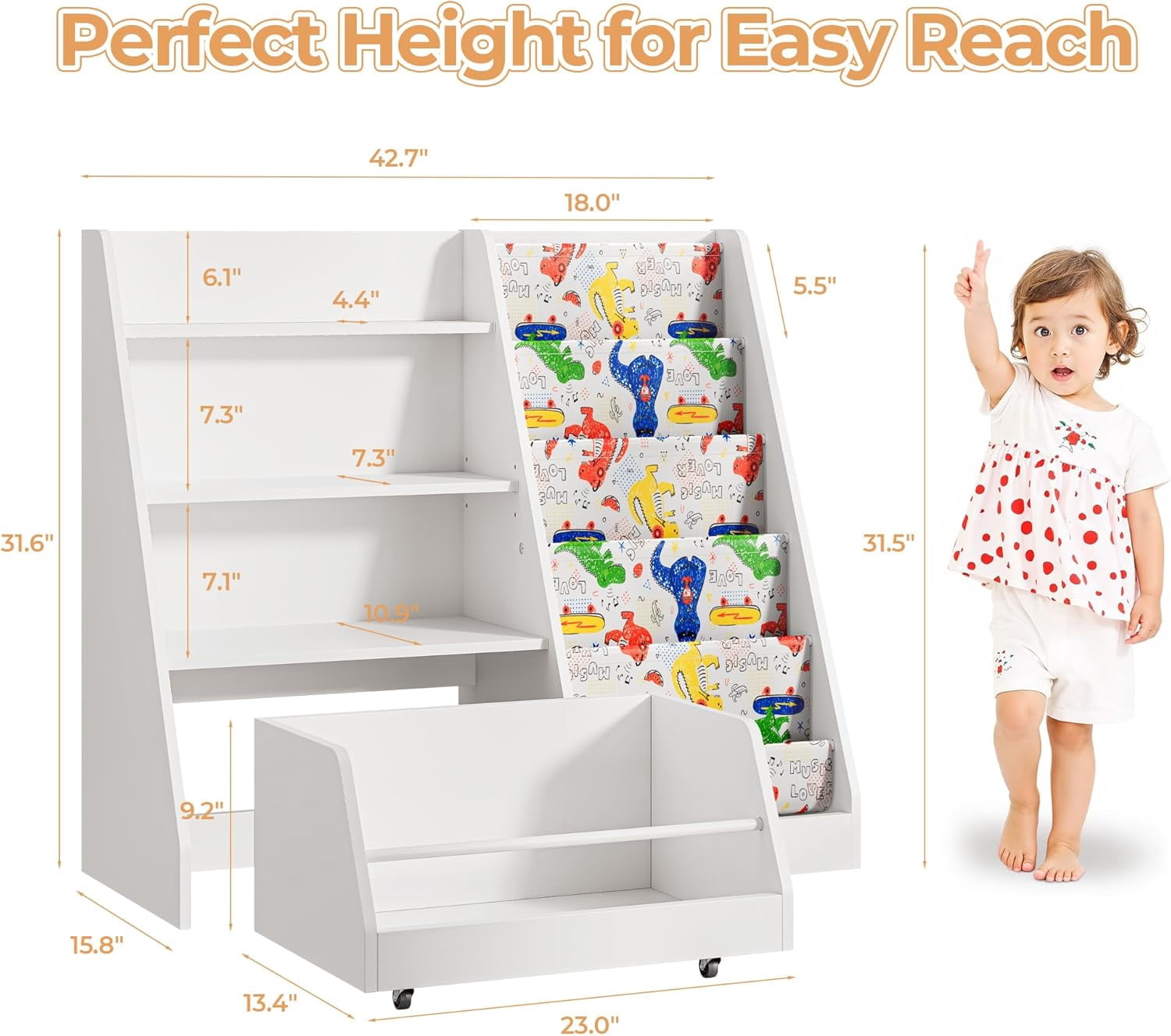 Kids Bookshelf and Toy Storage, 42" Wide Large Toddler Bookshelf with ...