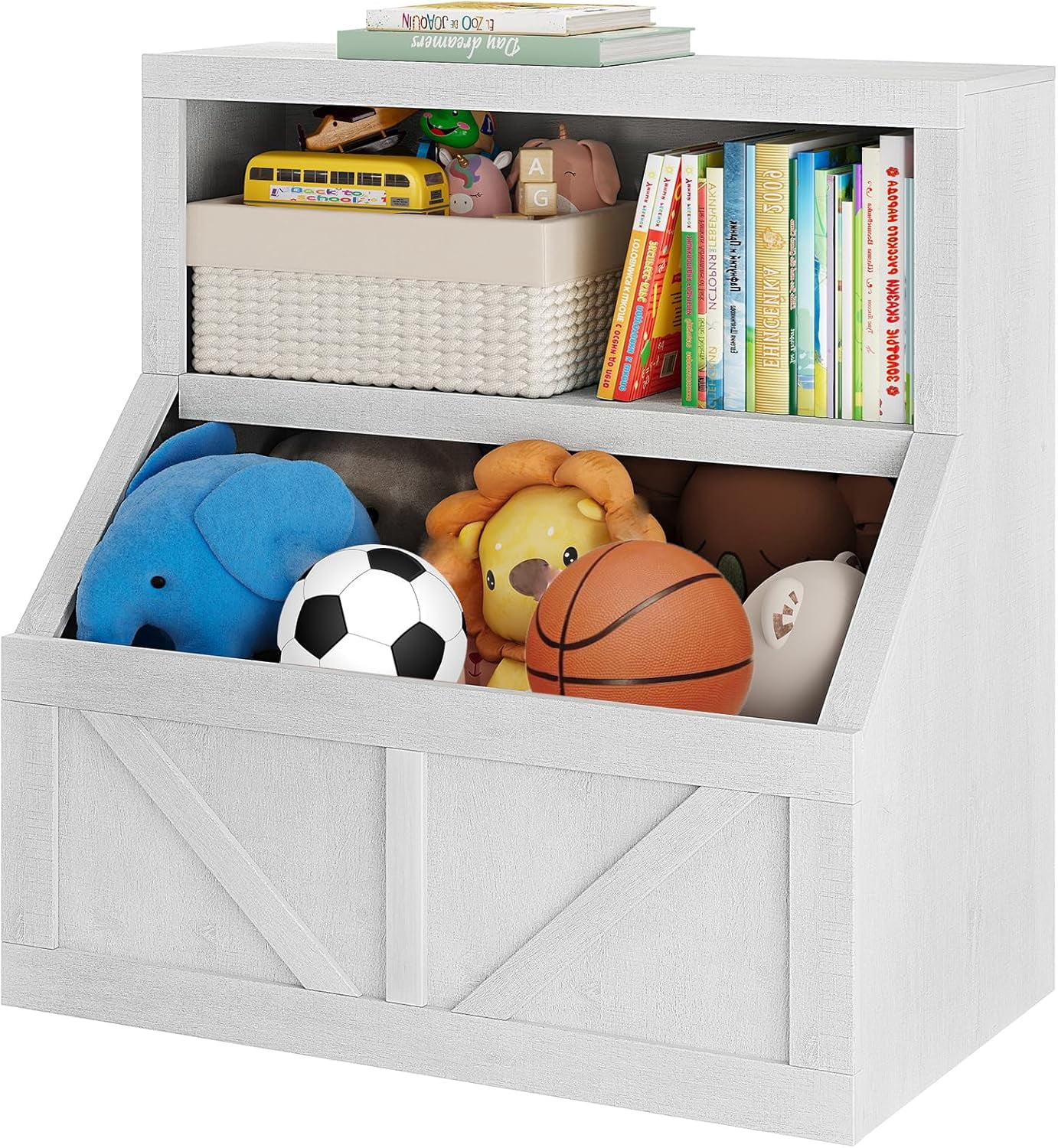 Kids Bookshelf and Toy Storage Organizer,2-Tier Toddler Bookcase with ...