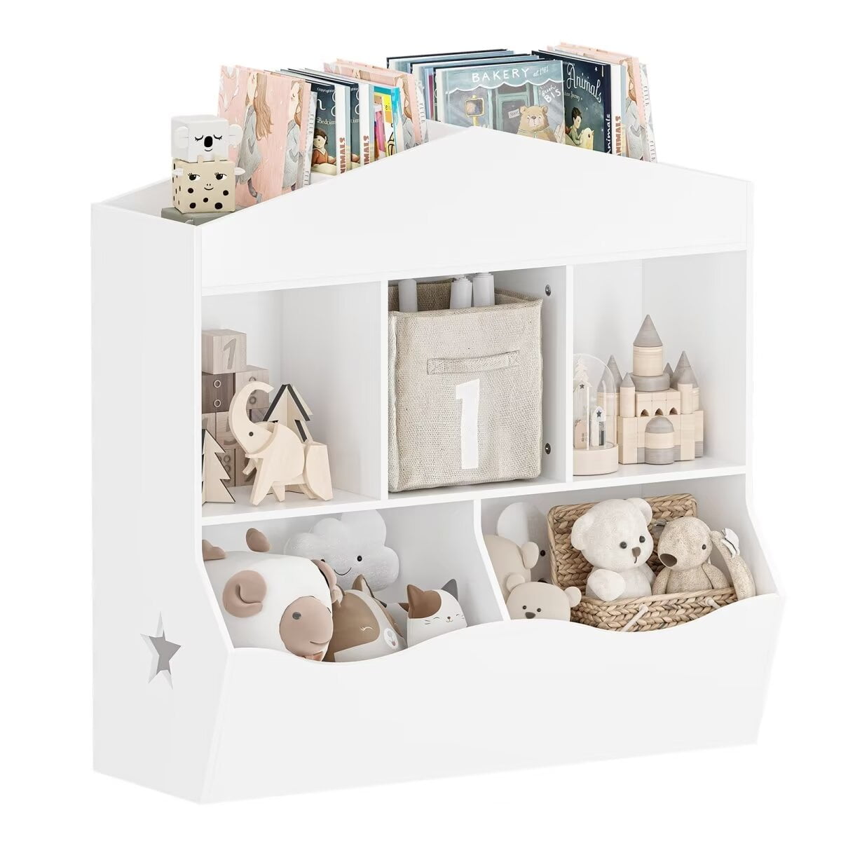Kids Bookshelf with Open Storage Cubby, Toy Storage Organizer with ...