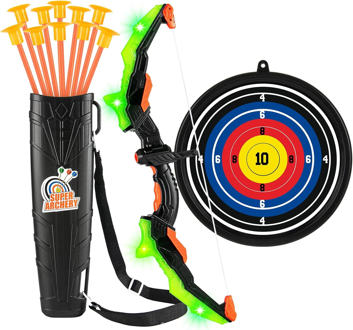 Kids Bow and Arrow Set, LED Light Up Archery Toy Set, 10 Suction Cup ...