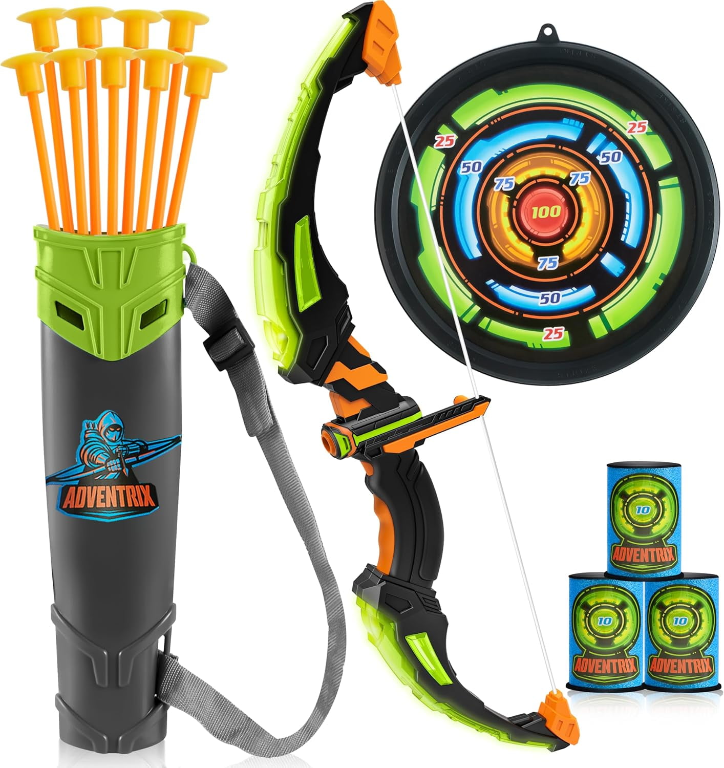 Kids Bow and Arrow Set, LED Light Up Archery Toy Set with 9 Suction Cup ...