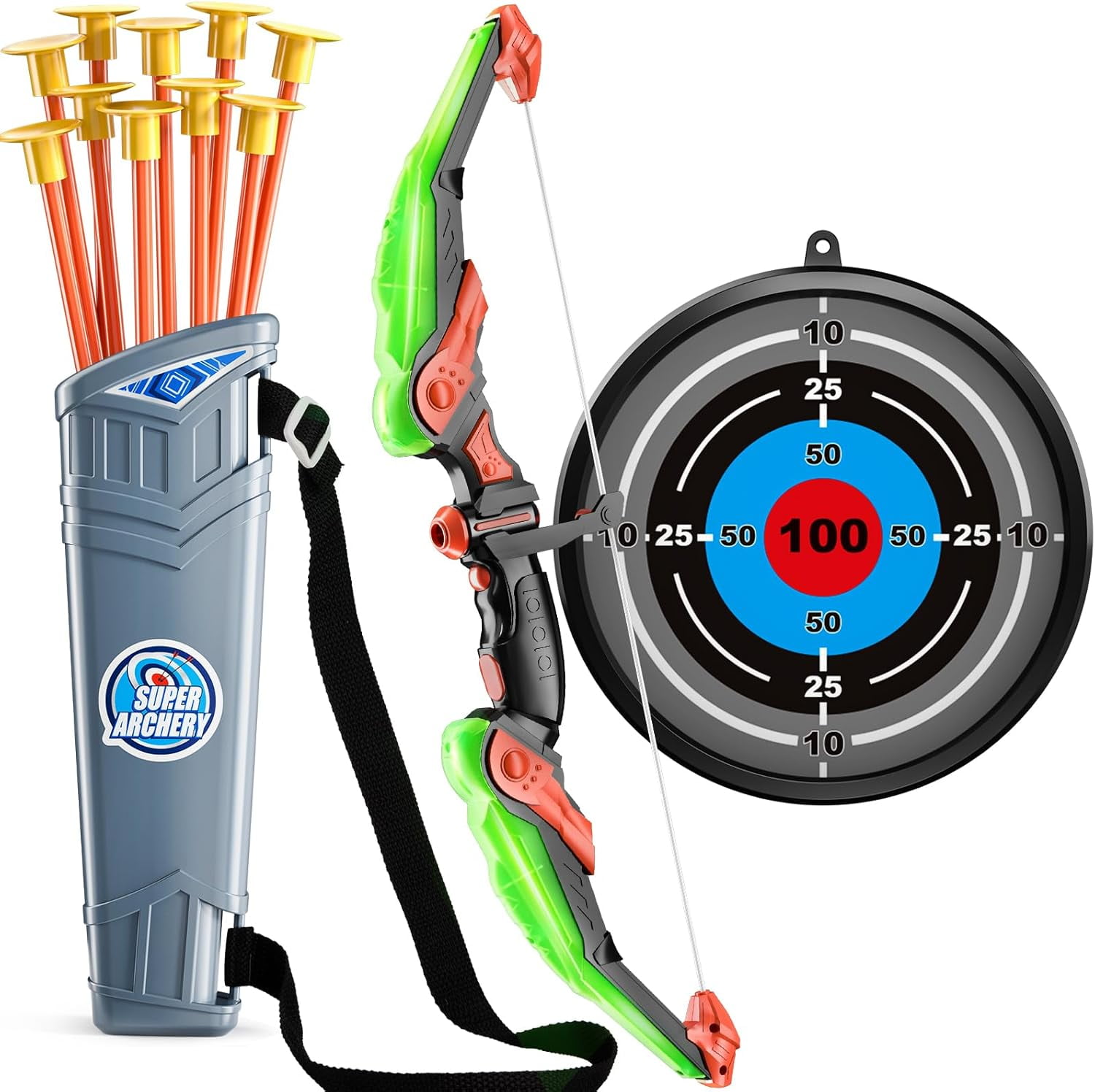 Kids Bow and Arrow Set - LED Light Up Archery Toy Set with 10 Suction ...
