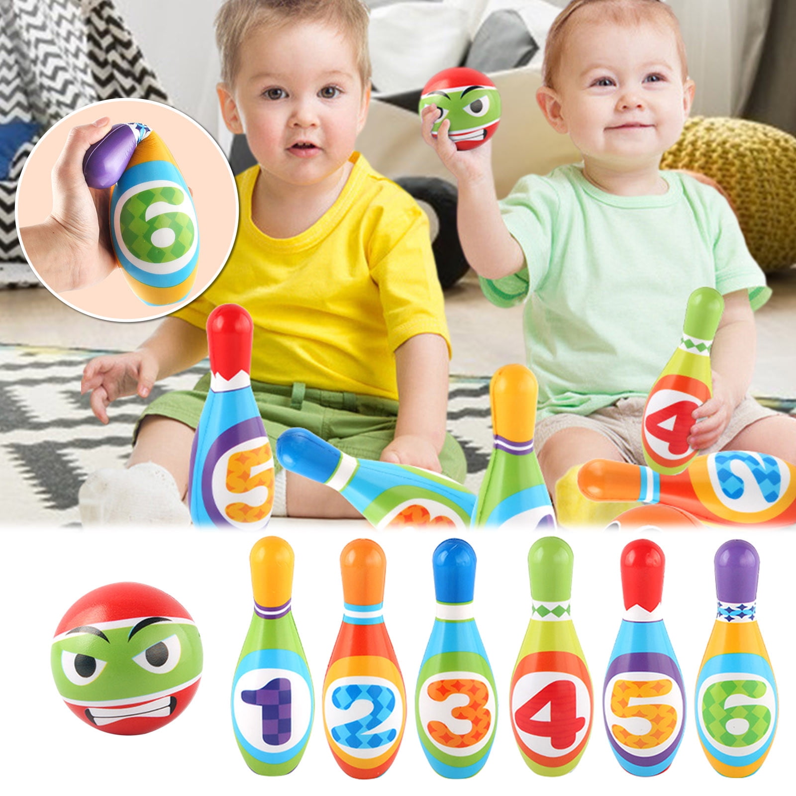 Kids Bowling Set, Soft Safe Indoor/Outdoor Play with 6 Colorful Digital ...
