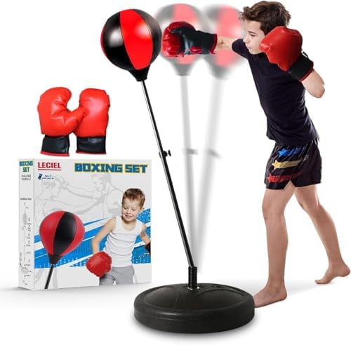 Kids Boxing Set - Punching Bag with Gloves & Adjustable Stand for 3-8 ...