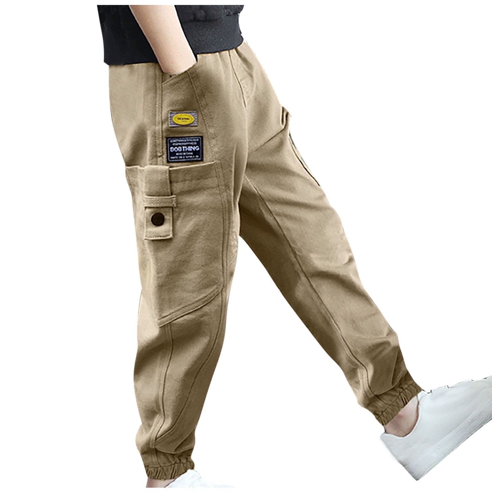 Kids Boy Casual Cargo Jogger Pants， Cotton Elastic Waist Workout Pant ...