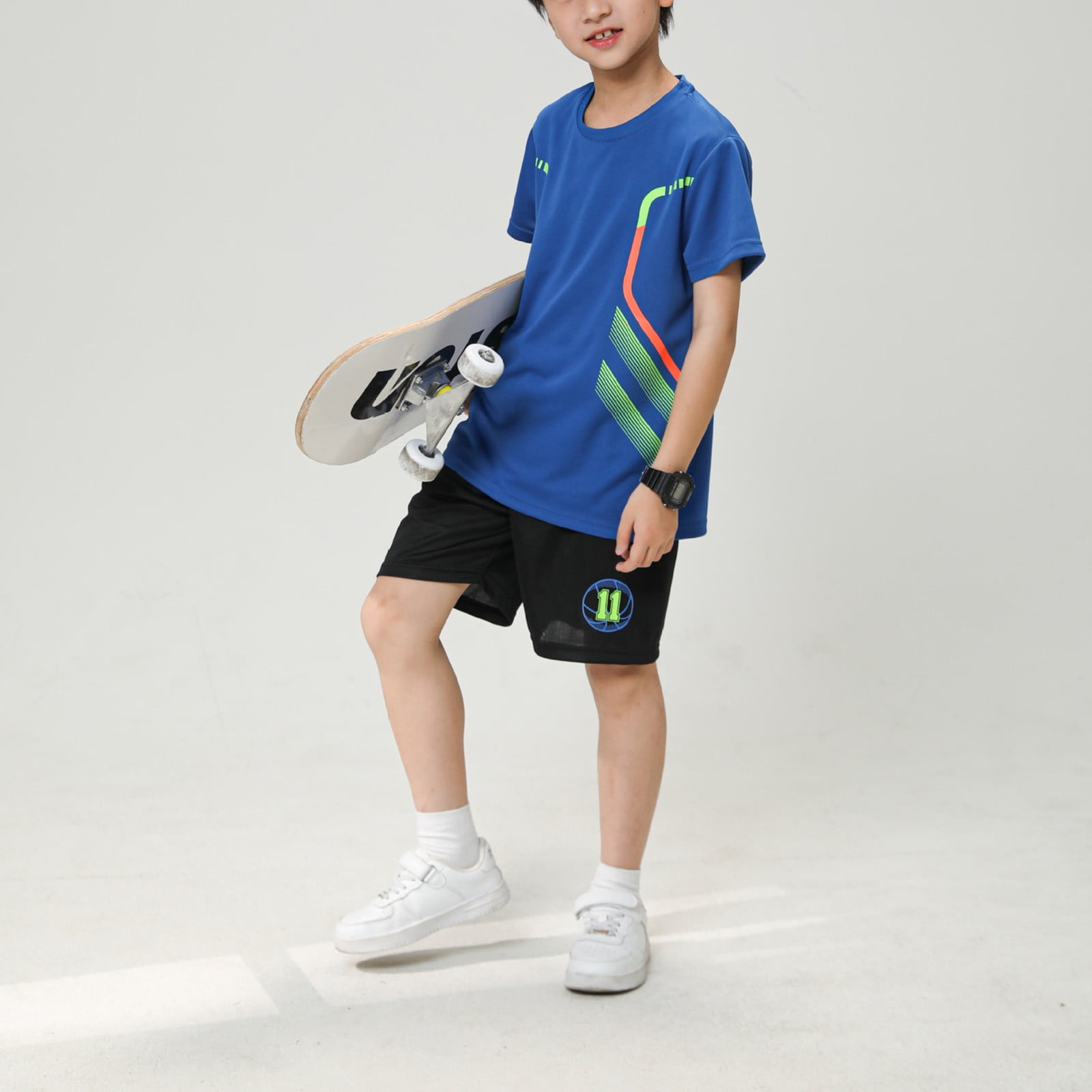 Kids Boy Clothes Solid Color Short Sleeve T-Shirt And Elastic Shorts ...
