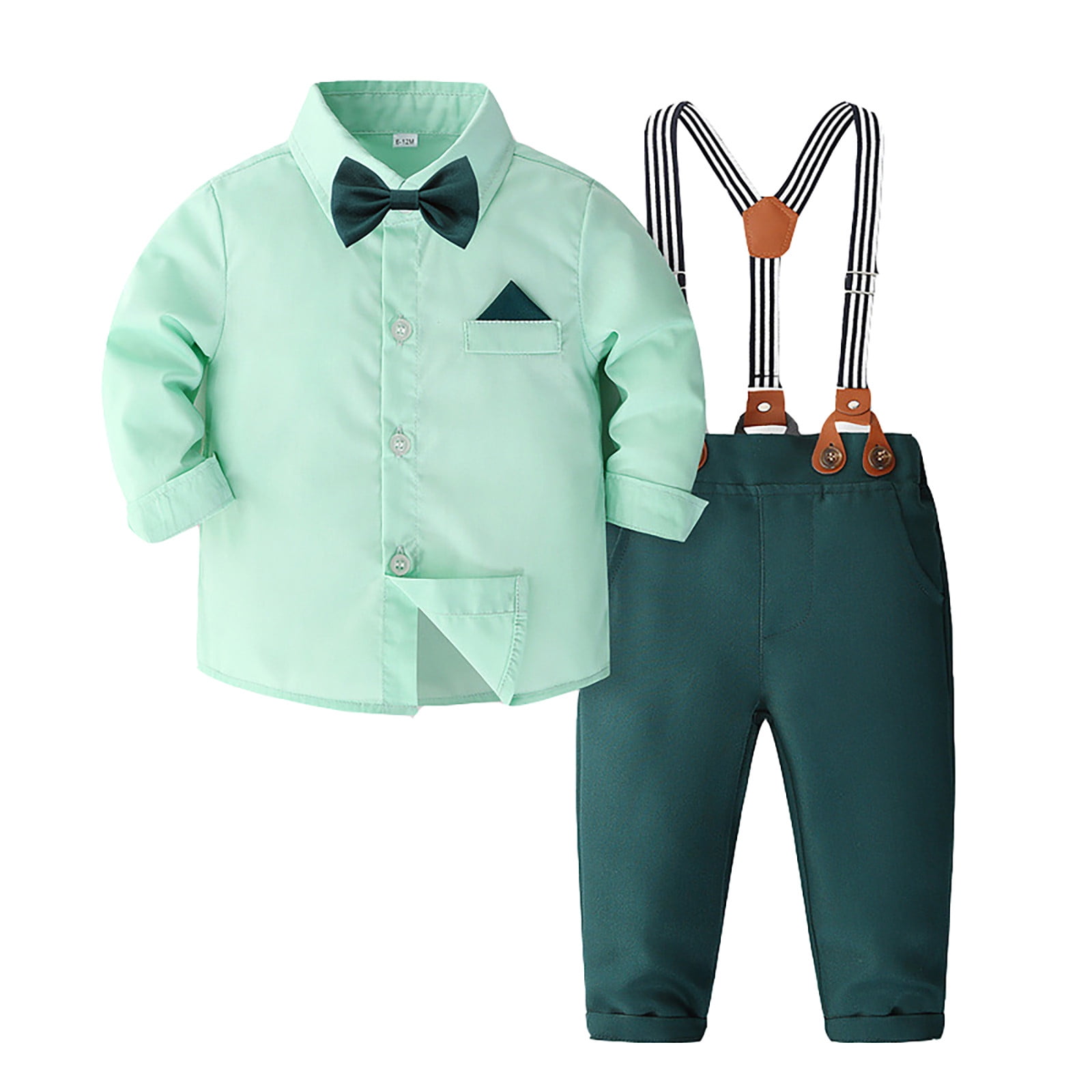 Kids Boy Dress Suit Button Down Shirt Suspenders Pants First Birthday ...