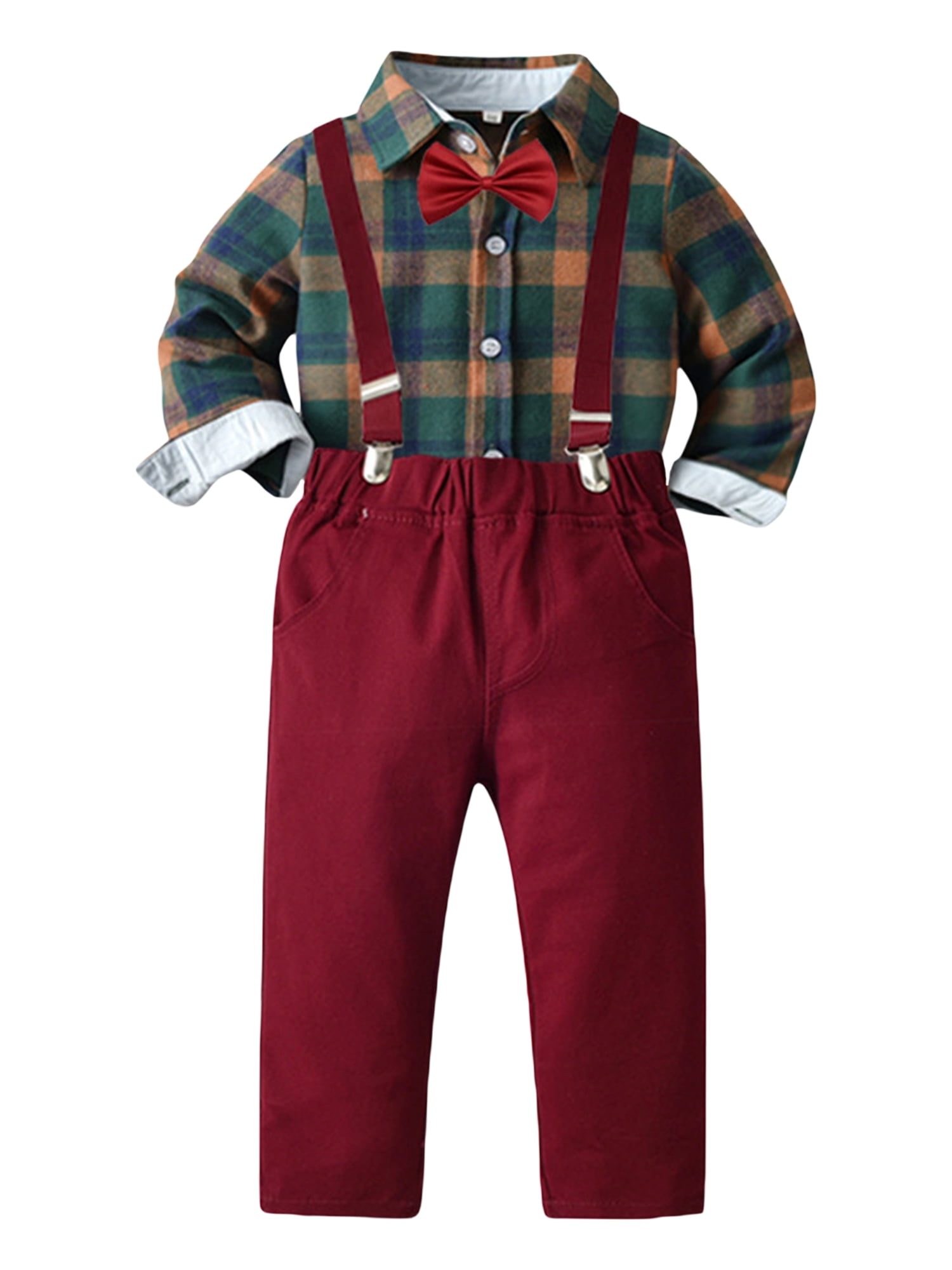 Kids Boy Formal Gentleman Suit Plaid Long Sleeve Button Down Shirt with ...