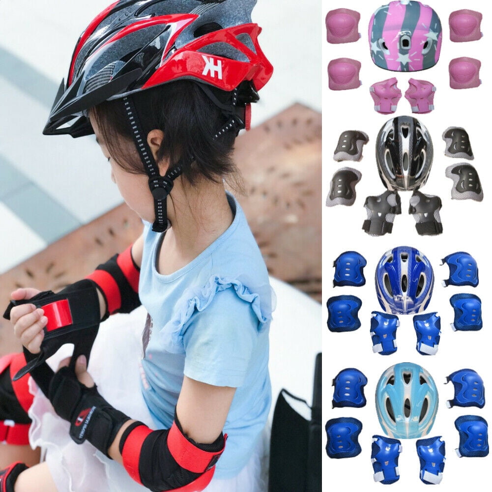Kids Boy Girl 7PCS Safety Helmet Knee Elbow Pad Sets For Cycling Skate ...