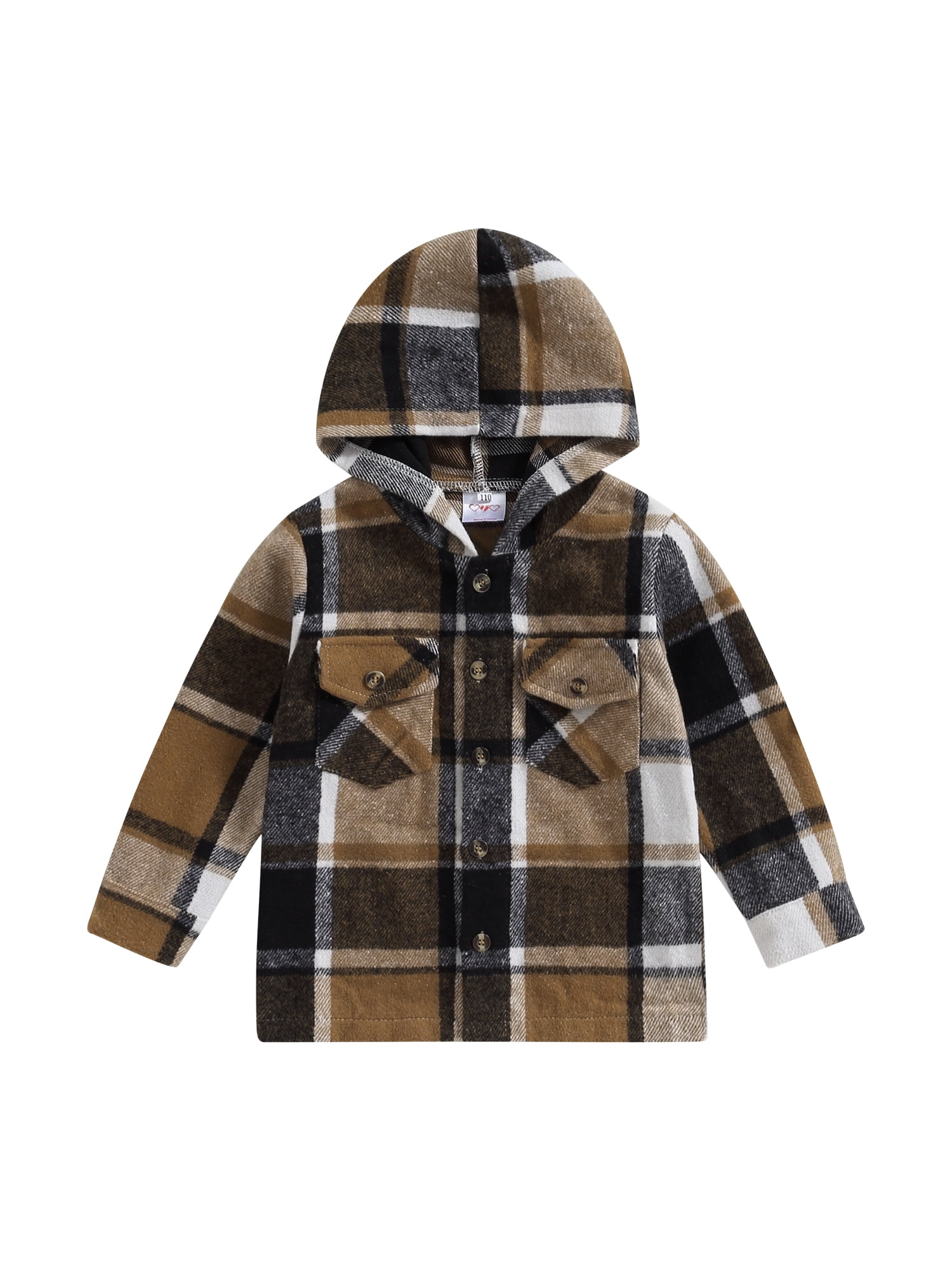 Kids Boy Plaid Flannel Shirts Long Sleeve Hooded Jacket Button Down ...