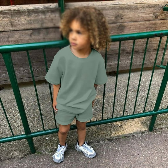 Kids Boy'S Clothing Army Green Short Sleeve T-Shirt and Elastic Shorts ...