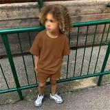 Kids Boy'S Clothing Brown Short Sleeve T-Shirt Tops Casual Shorts Crew ...