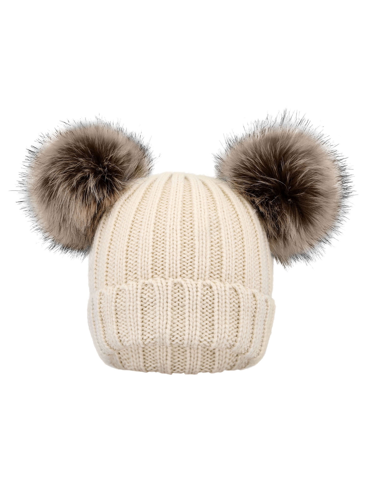 Kids Boys Beanie Girls Hat Plush Lining Pom Beanie Hat Ski Cap, Beige ...