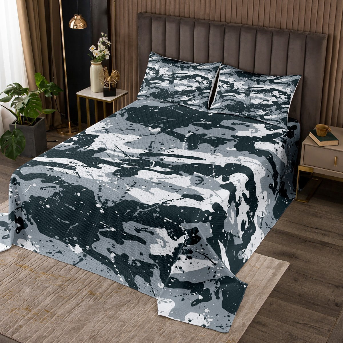Kids Boys Camo Bedspread Set White Grey Camouflage Lightweight Coverlet ...