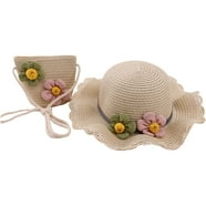 Toddler Baby Girls Straw Hat Wide Brim Sun Hat with Shoulder Bag Set ...