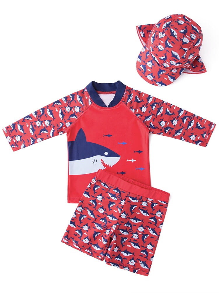 Kids Boys Chic Cartoon Animals Printed Rash Guard with Hat 3pcs ...