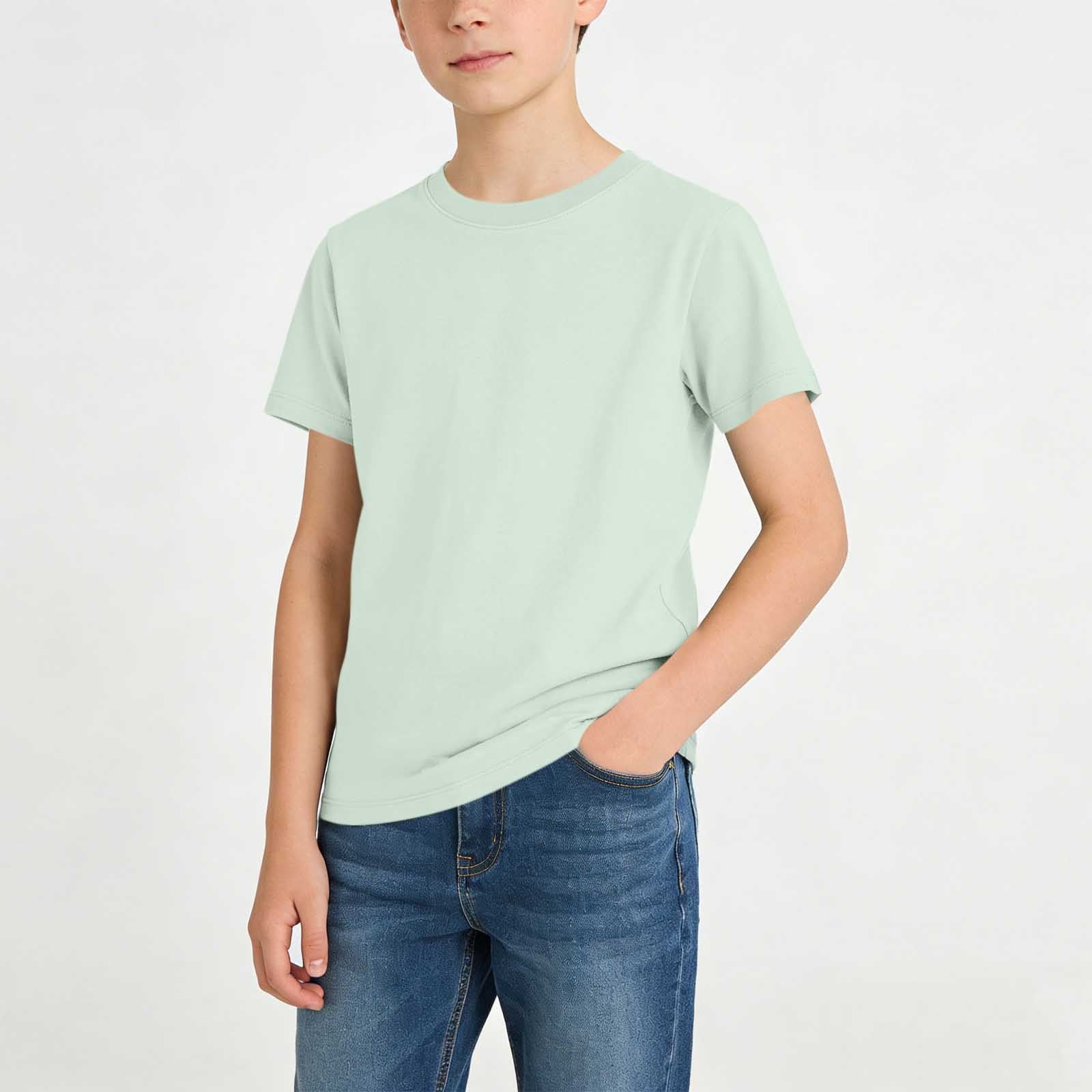 Kids Boys Cotton T-Shirt Short Sleeve Crewneck Tee in Mint Green, Soft ...