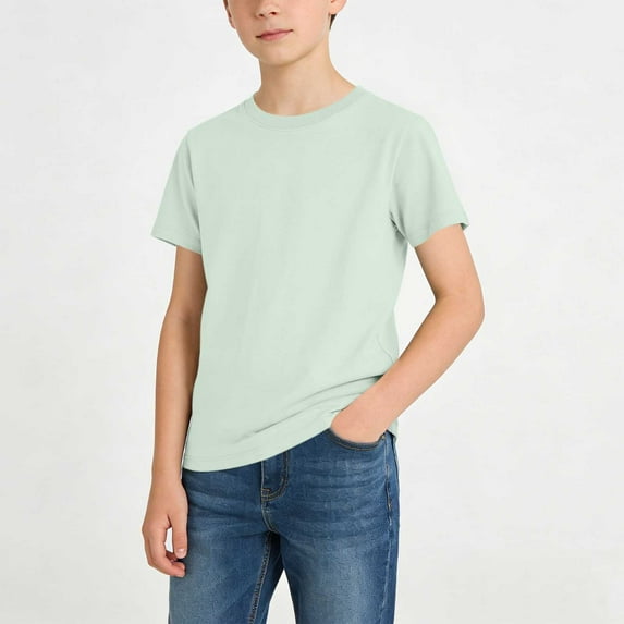 Kids Boys Cotton T-Shirt Short Sleeve Crewneck Tee in Mint Green, Soft ...