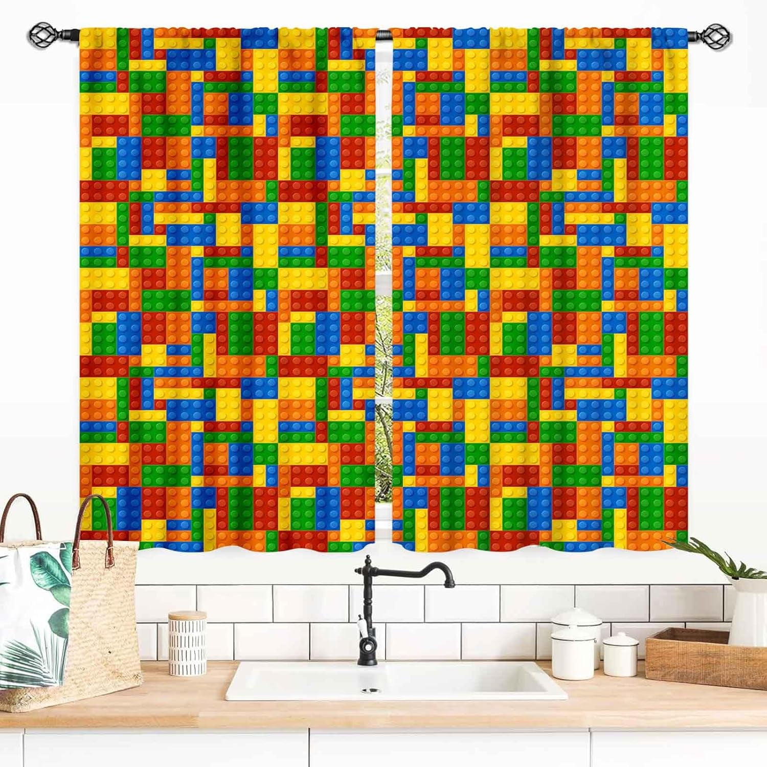 Kids Boys Curtains for Bedroom Building Blocks Curtains, Colorful ...