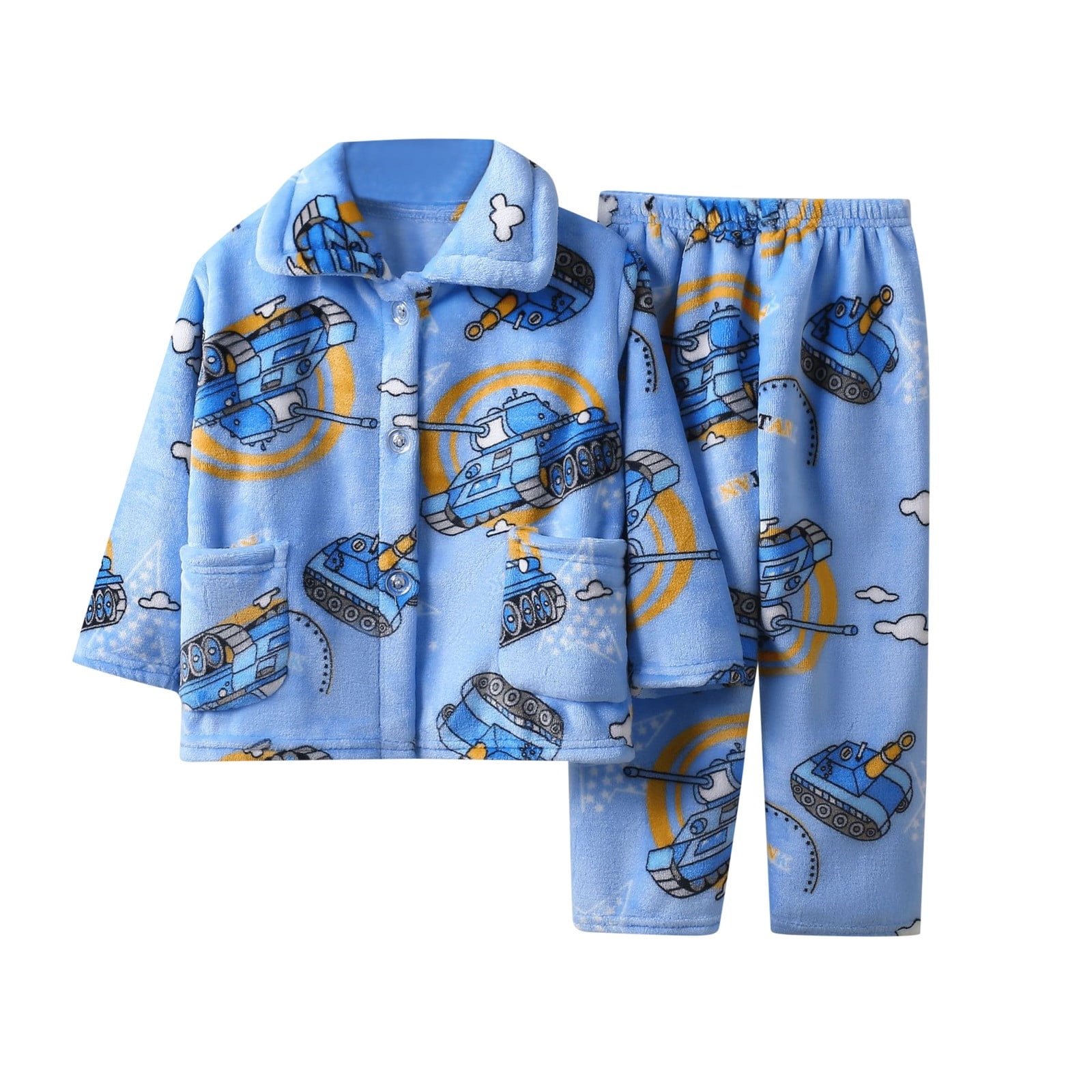 Kids Boys Fleece Pajamas Set Warm Winter Fall Sleepwear Soft Tops Pants ...