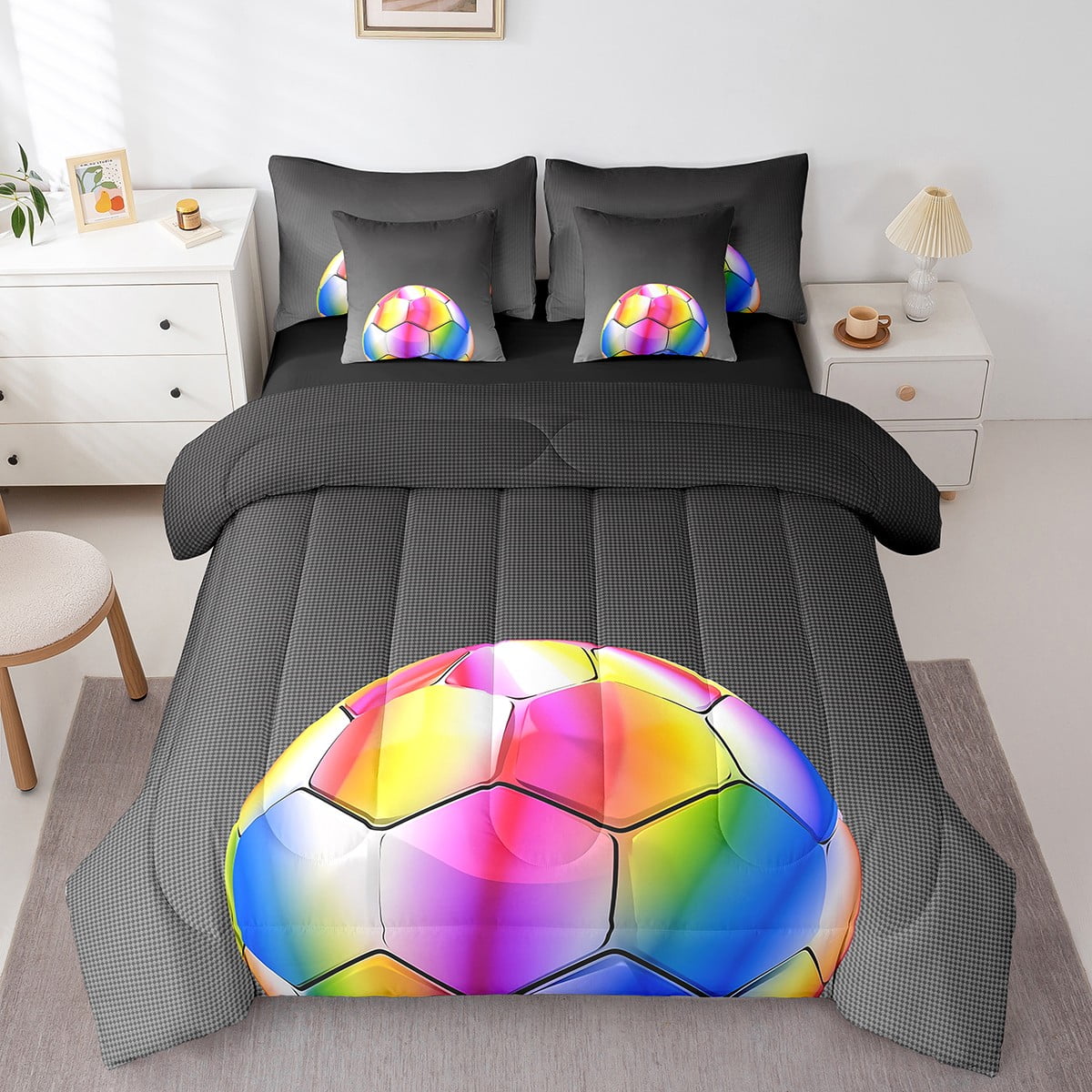 Kids Boys Football Comforter Set 7 Piece Queen American Soccer Bedding ...