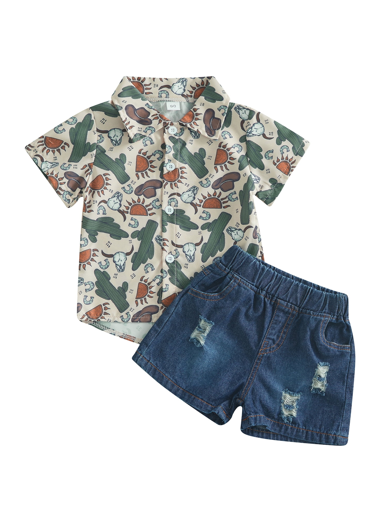 Kids Boys Gentleman Outfits Summer Cactus Bull Head Print Short Sleeve ...