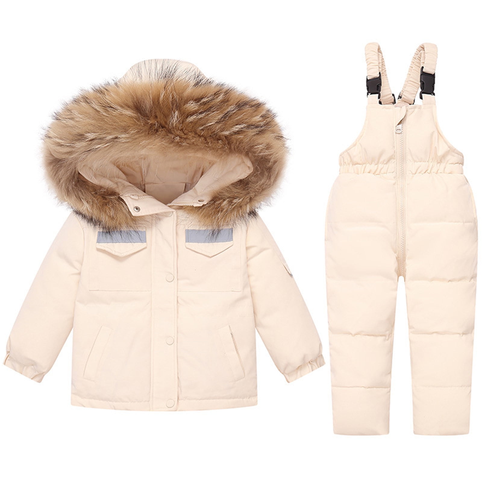 Kids Boys Girls 2PCS Hooded Snowsuit Solid Color Down Jacket Overalls Pants Set Winter Warm ...