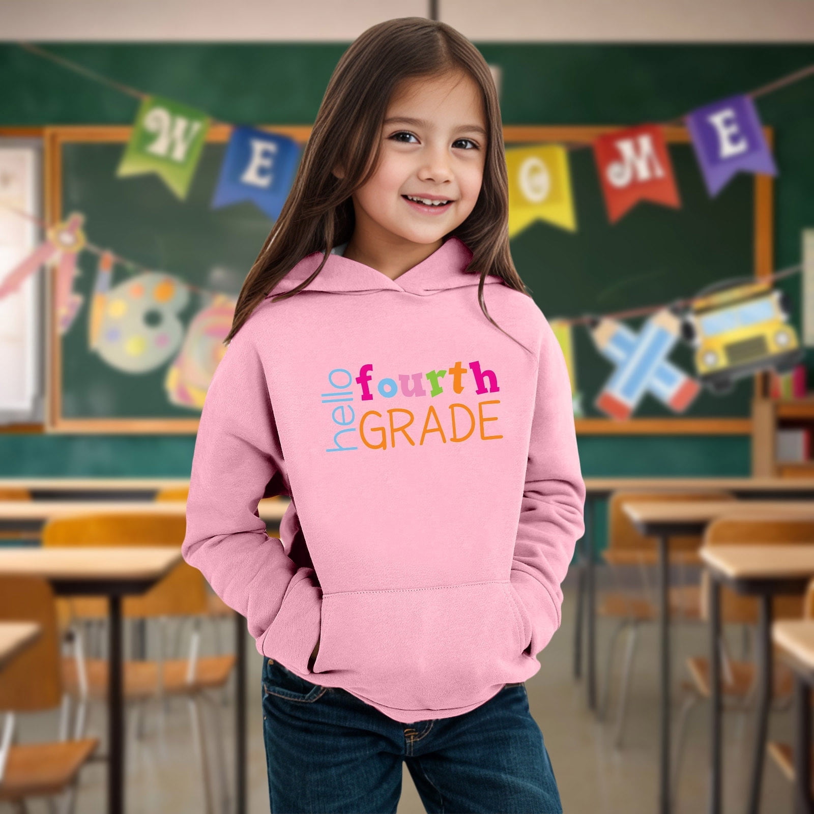 Kids Boys Girls Autumn WInter School Season Fourth Grade Letter Printed ...